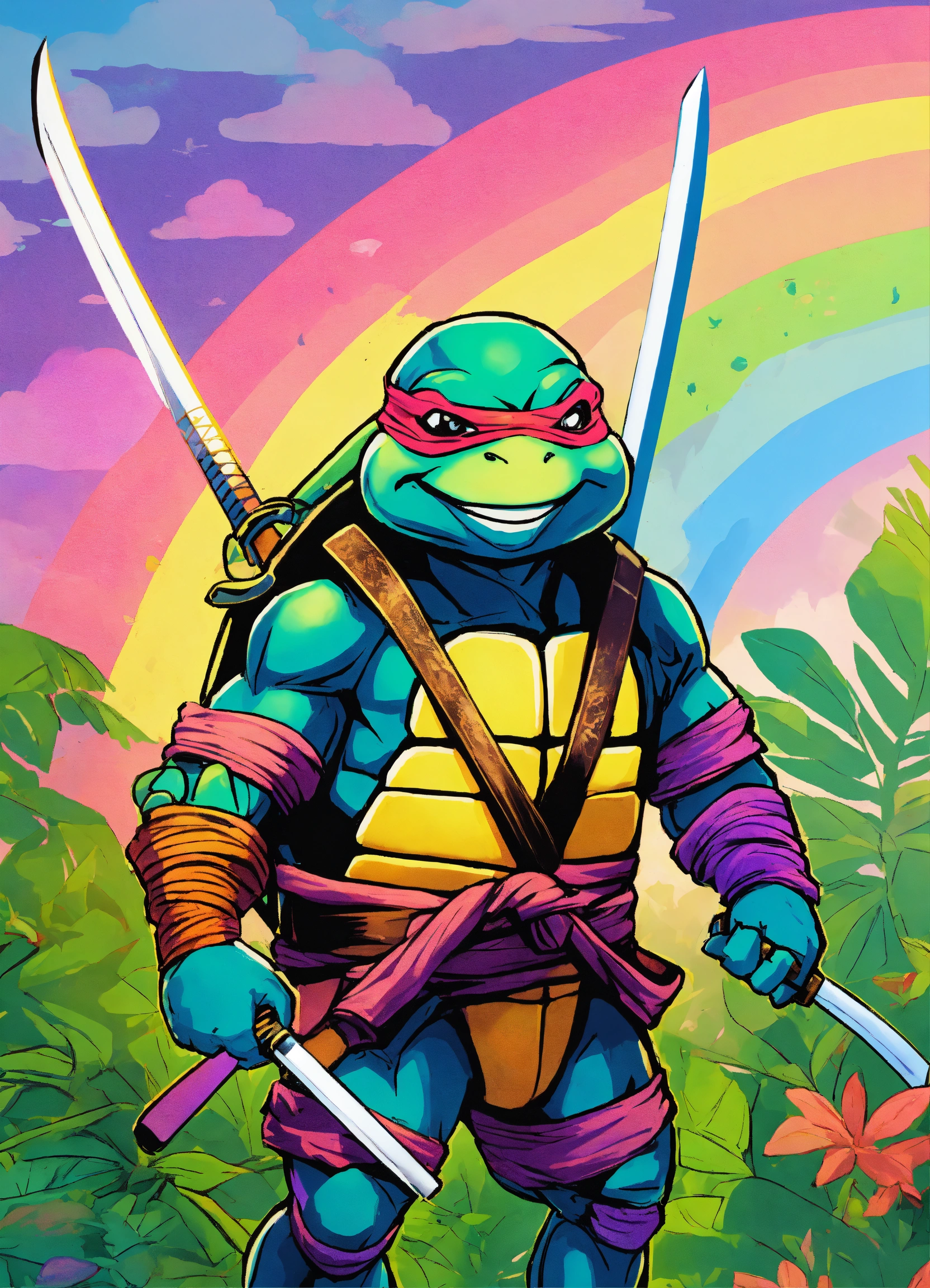 Lexica - A smiley ninja turtle with two katana in the hands and a ...