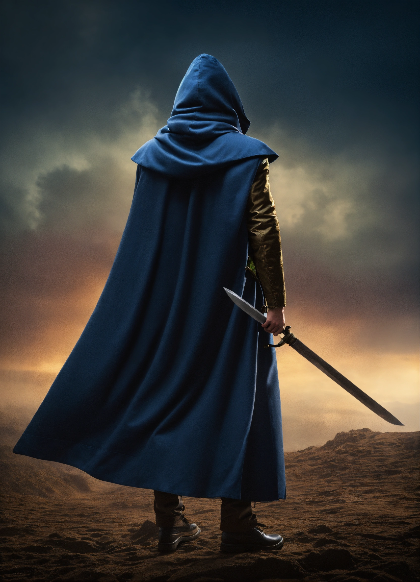 Lexica - Un personnel de dos avec une grande cape à capuche avec une ...