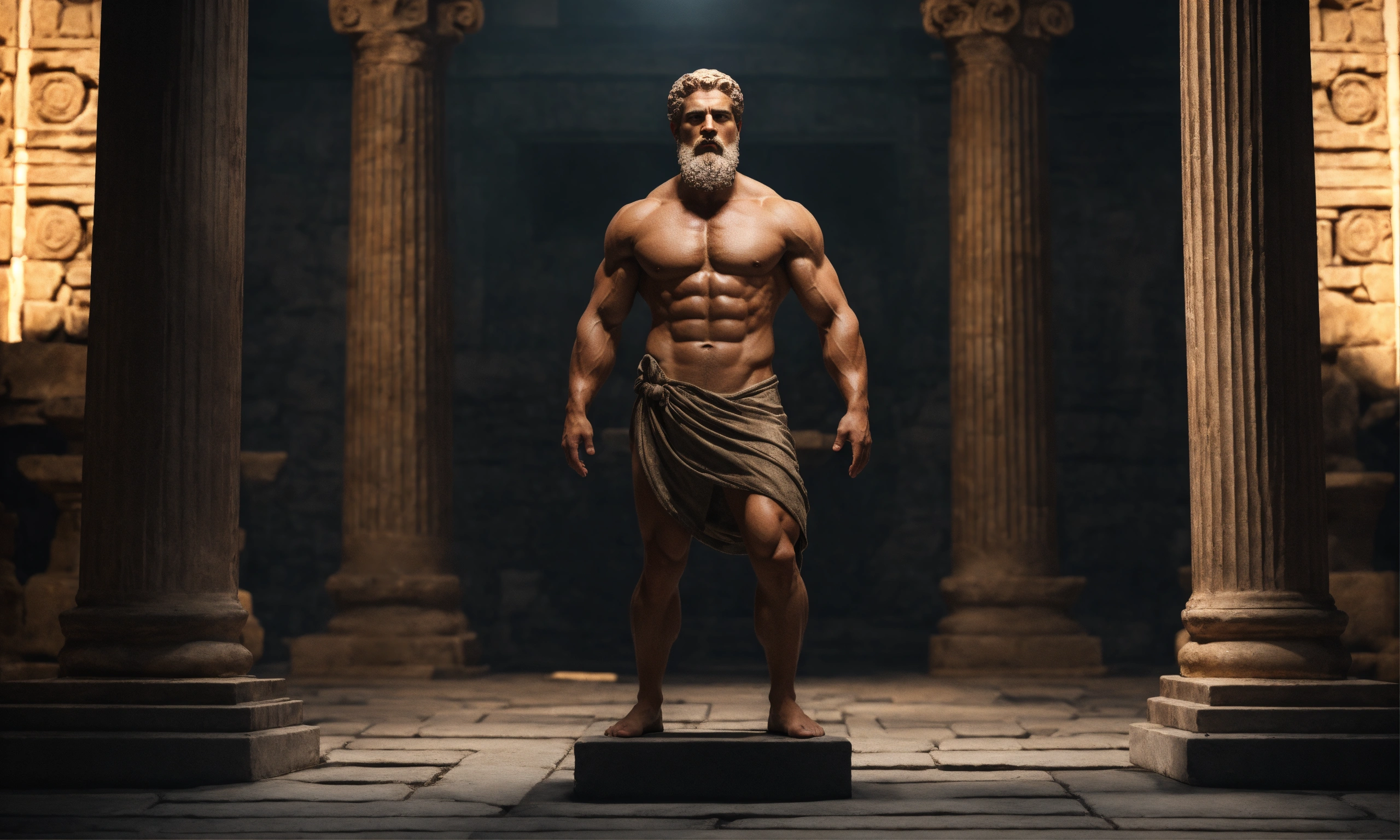 Lexica - Strong stoic man, full body, muscle, stoic sculpture,dark ...