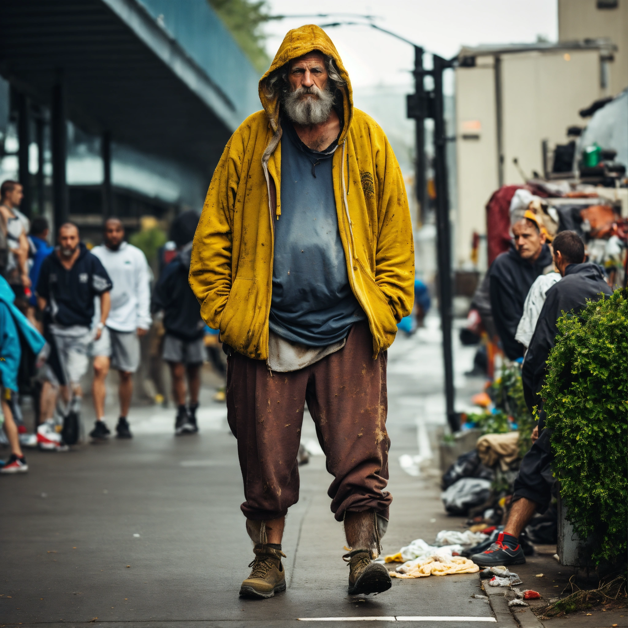 Lexica - A HUGE HOMELESS MAN WEARING DIRTY SHORTS AND A HOODIE