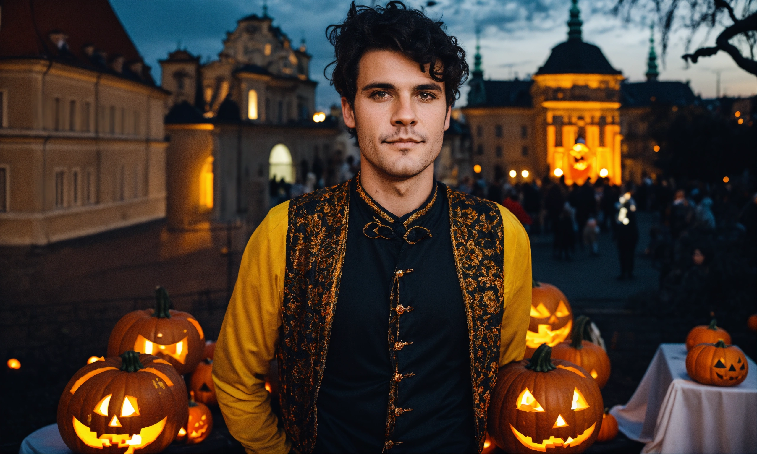 Lexica - Сute man with dark average hair, at a Halloween party, in ...