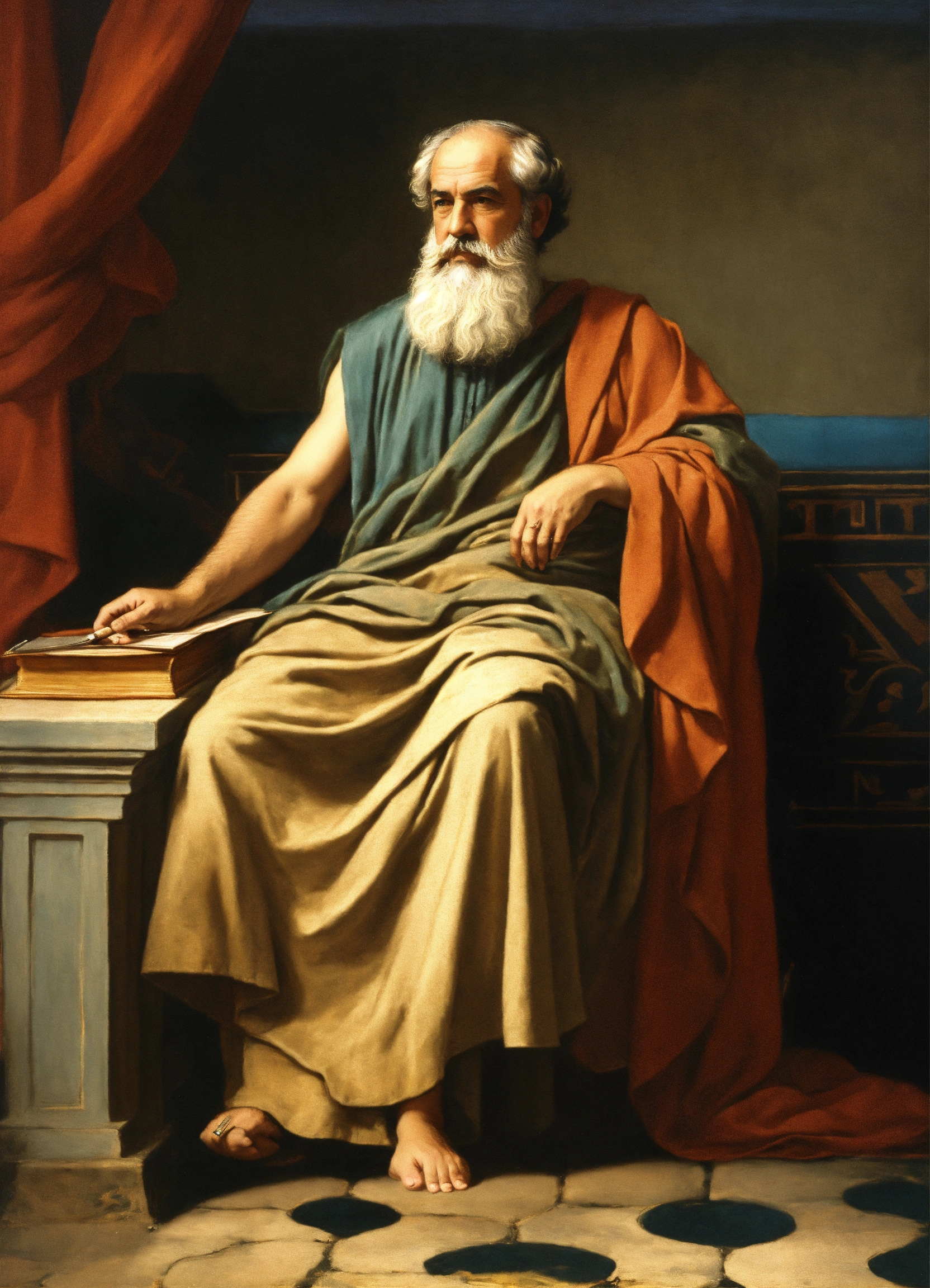 Lexica - Greek philosopher with beard wearing greek tunica, full body