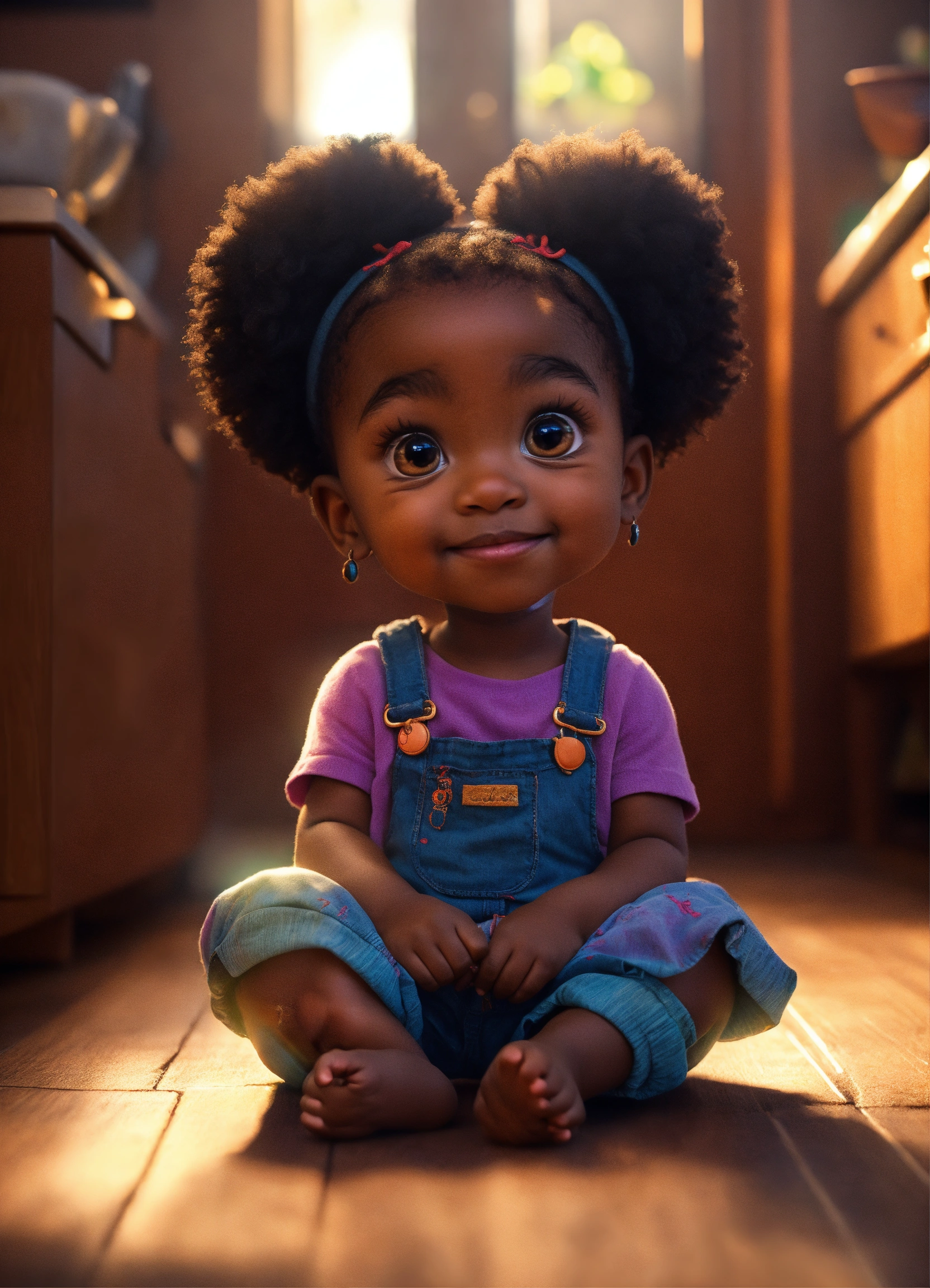 Lexica - Cute little black babygirl sitting on the floor pixar