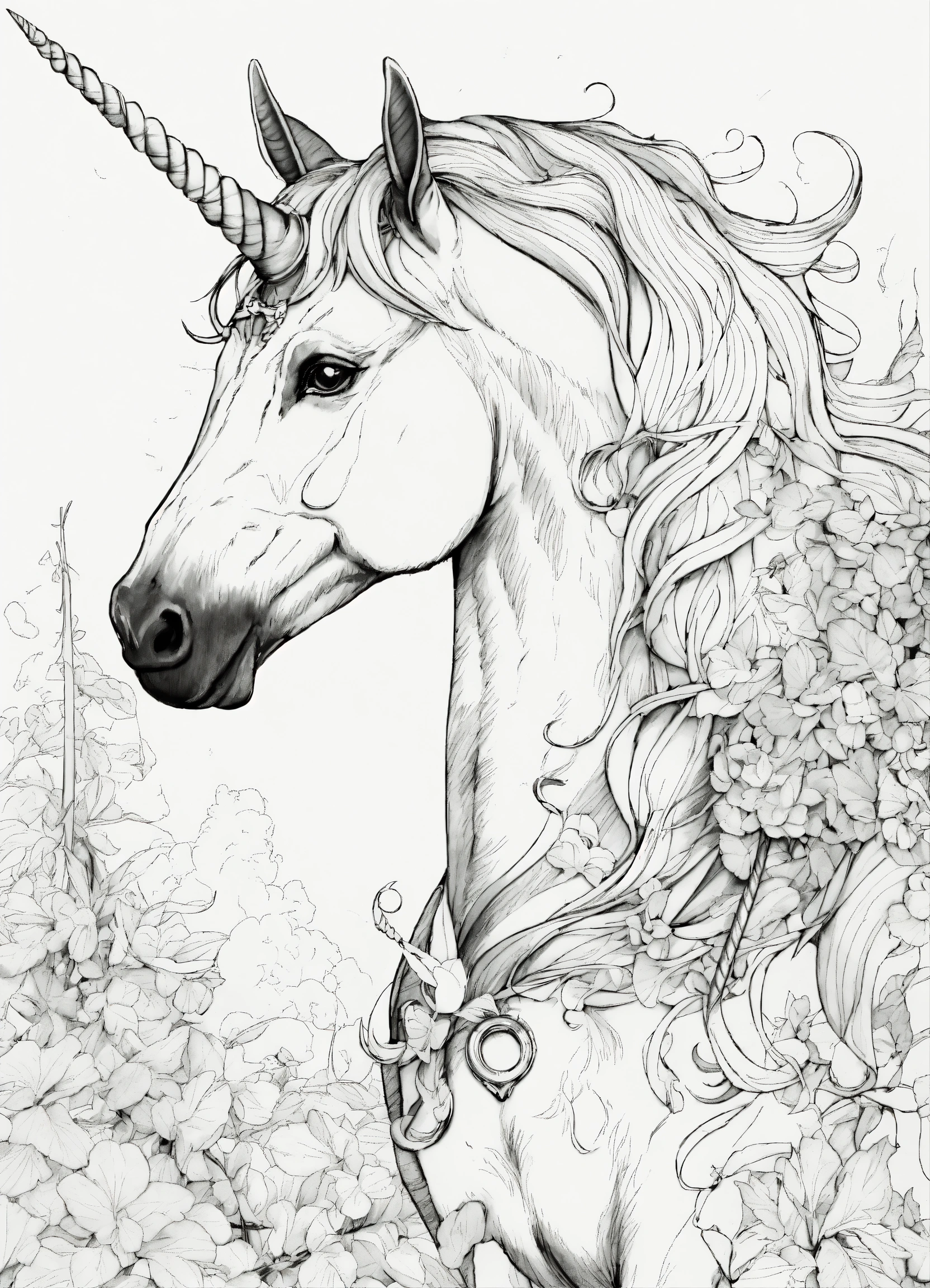 Lexica - A coloring page, uncolored sketch, ink drawing of Unicorn ...