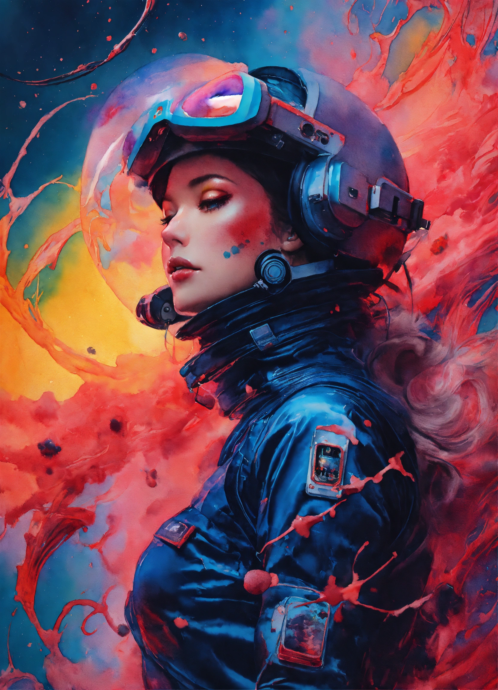 Lexica - Deflagration of vibrant hues Watercolor brush strokes shot Photography, a cyberpunk ...