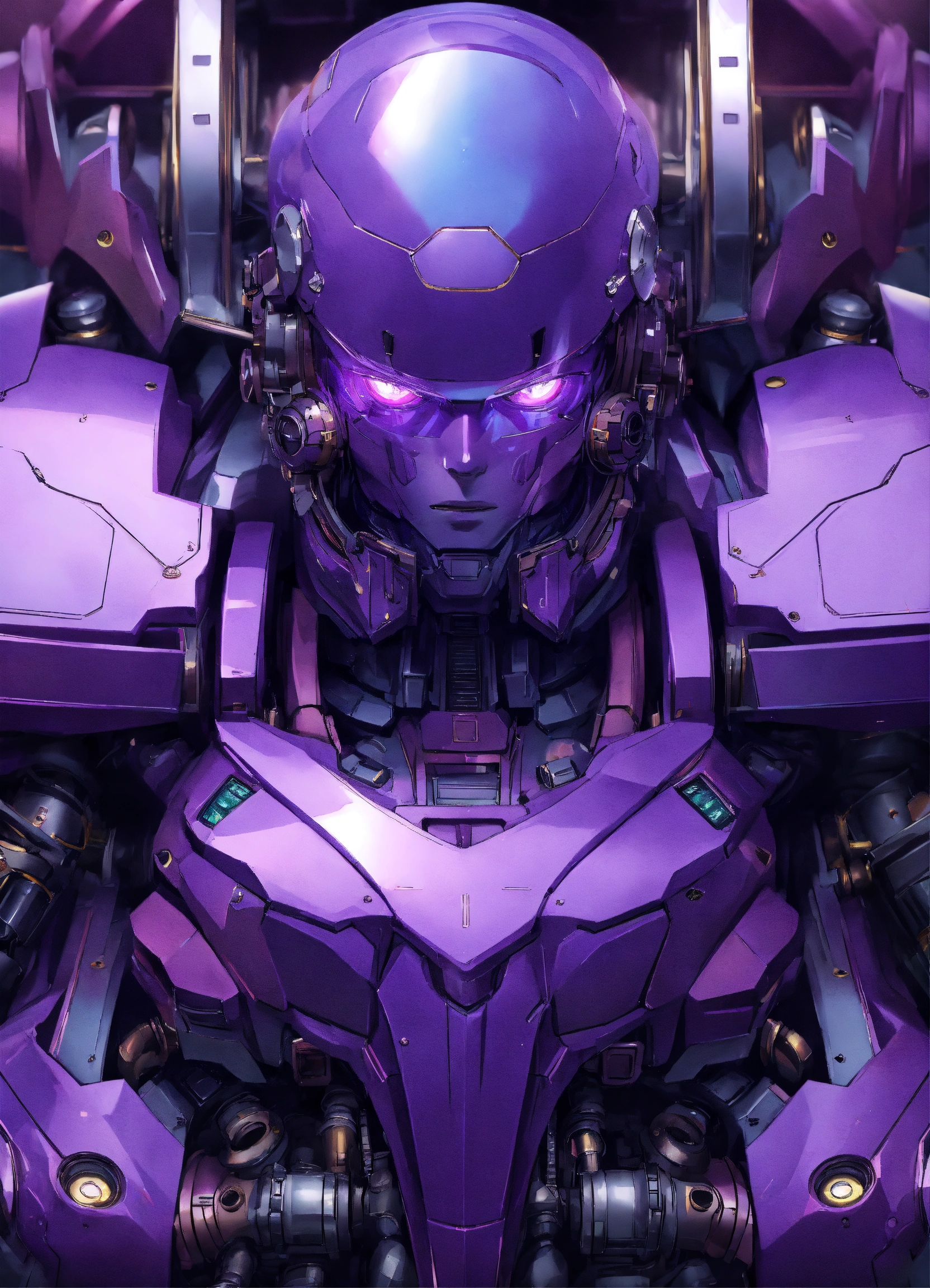 Lexica - Anime art of a royal purple purely mechanical gear large mecha ...
