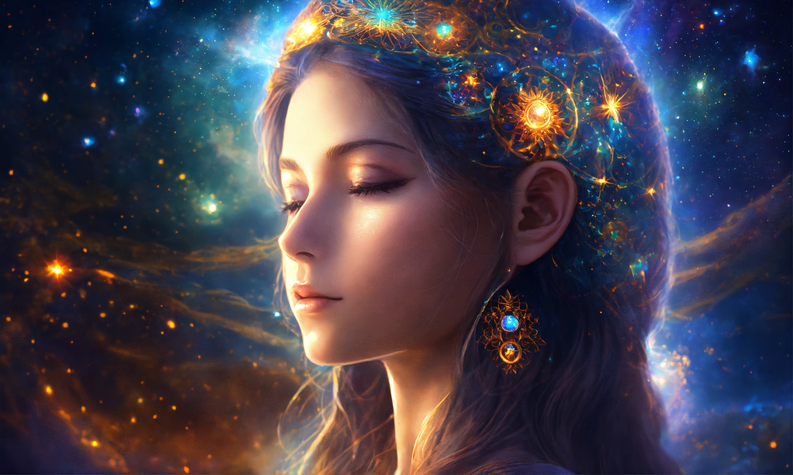 Lexica - A beautiful girl in deep meditation in mesmerizing Universe ...