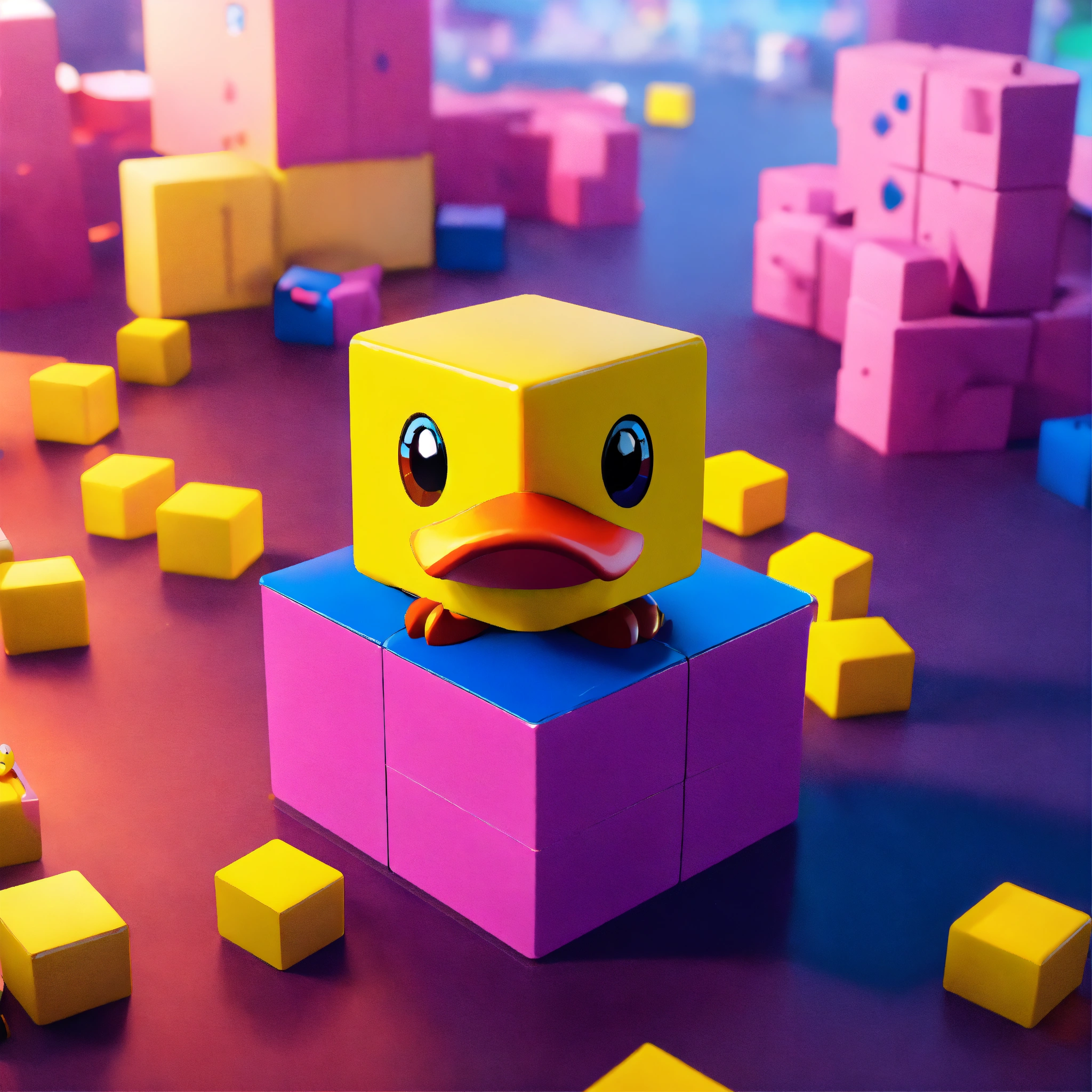 Lexica - A cute yellow cube duck in a cube world, unreal engine render 8k