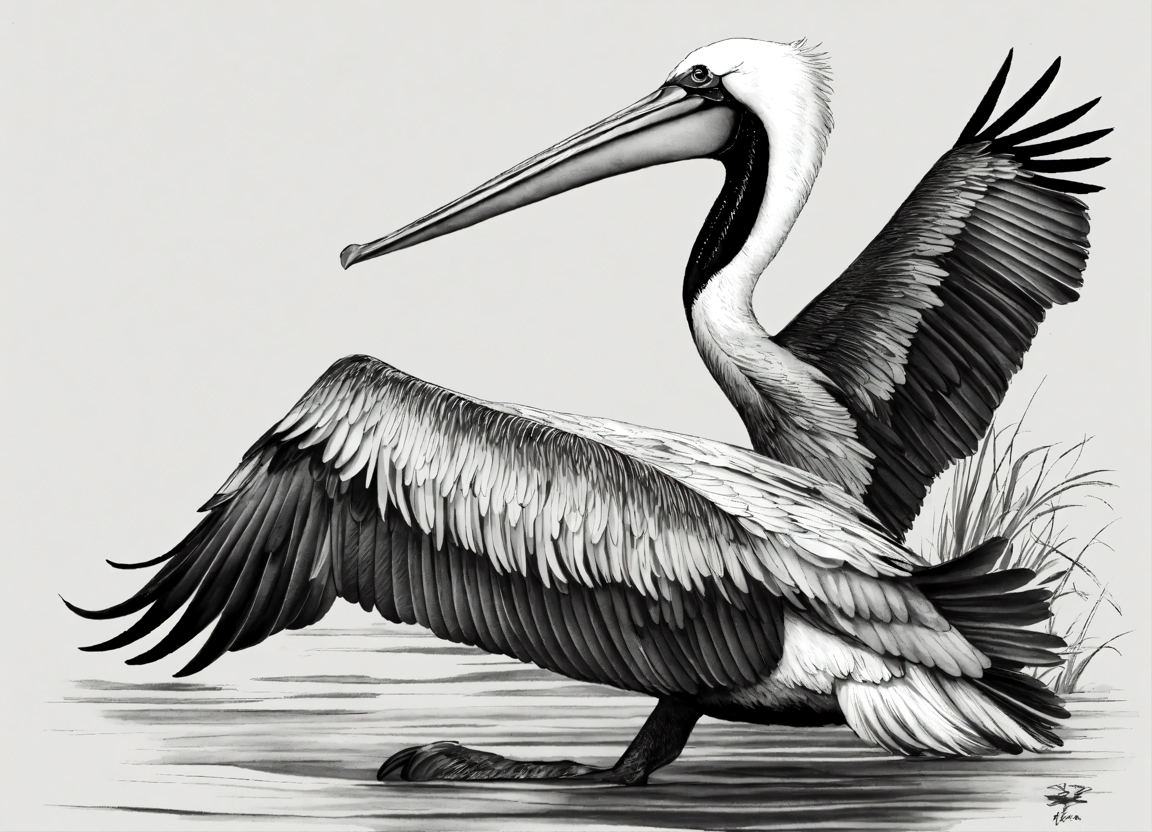 Lexica - Black and white, pelican flash tattoo, white background ...