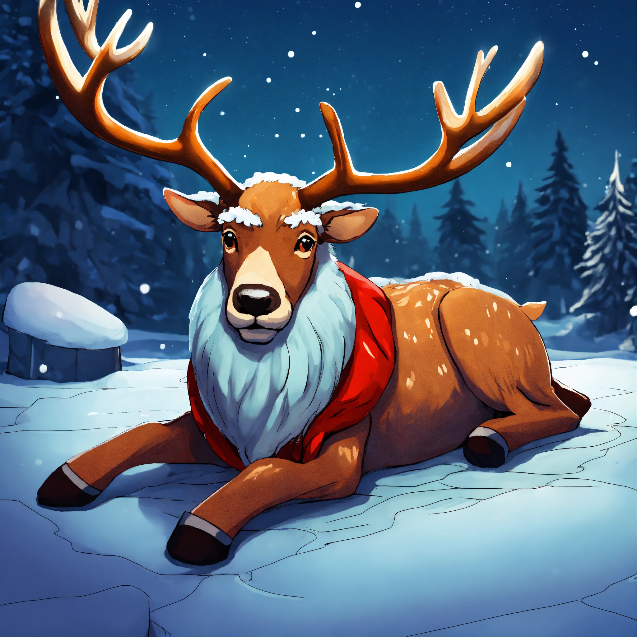 Lexica - Santa Claus's reindeer sick and sad, lying down on ice, caroon