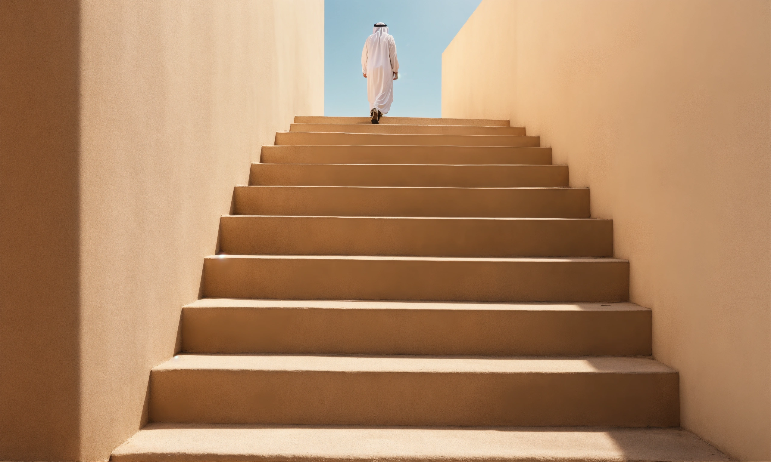 Lexica - Saudi man climbing up six steps only, white costume, Saudi ...