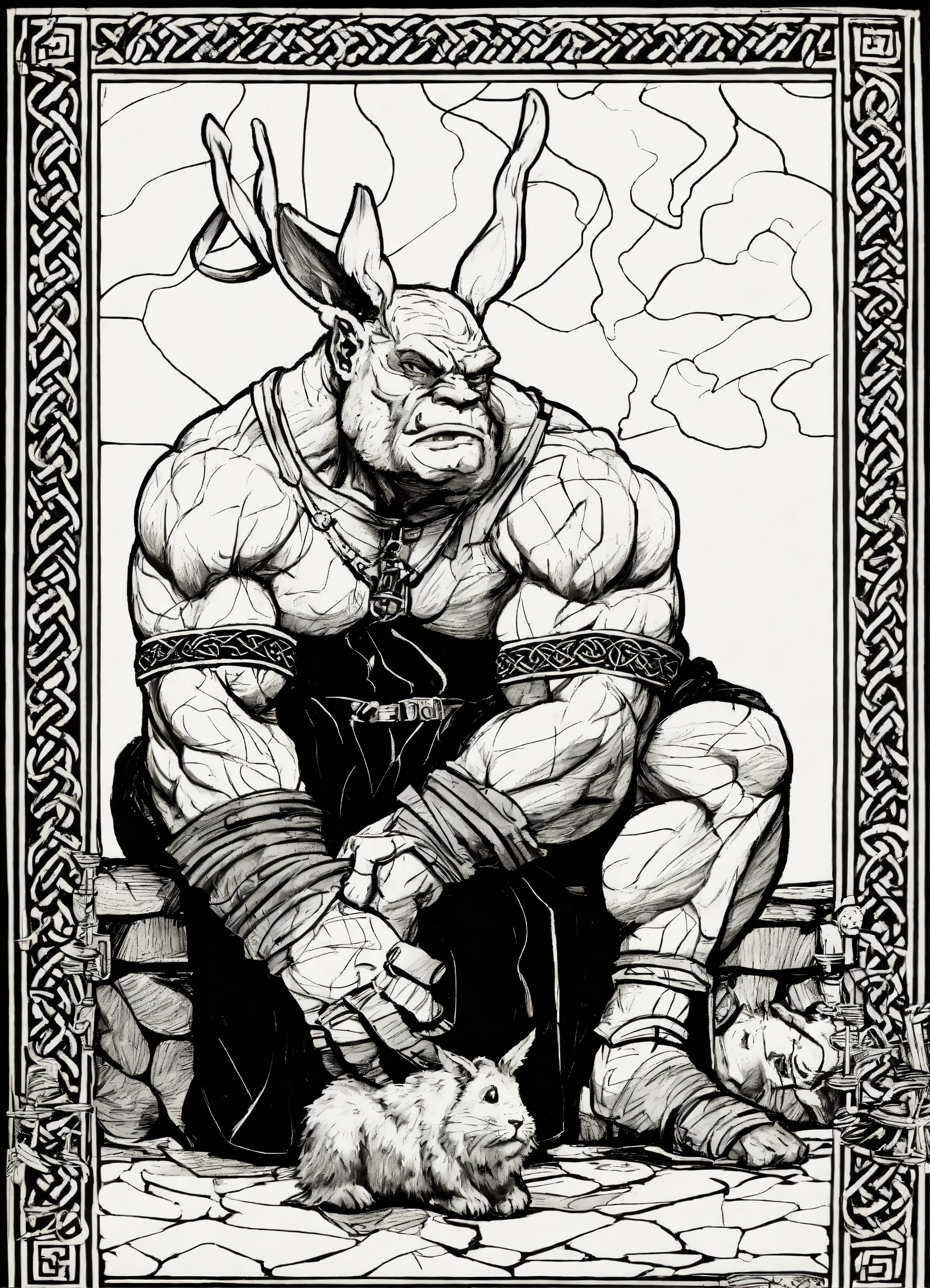 Lexica - A muscular ogre looking at a bunny Egon Schiele. A border of ...