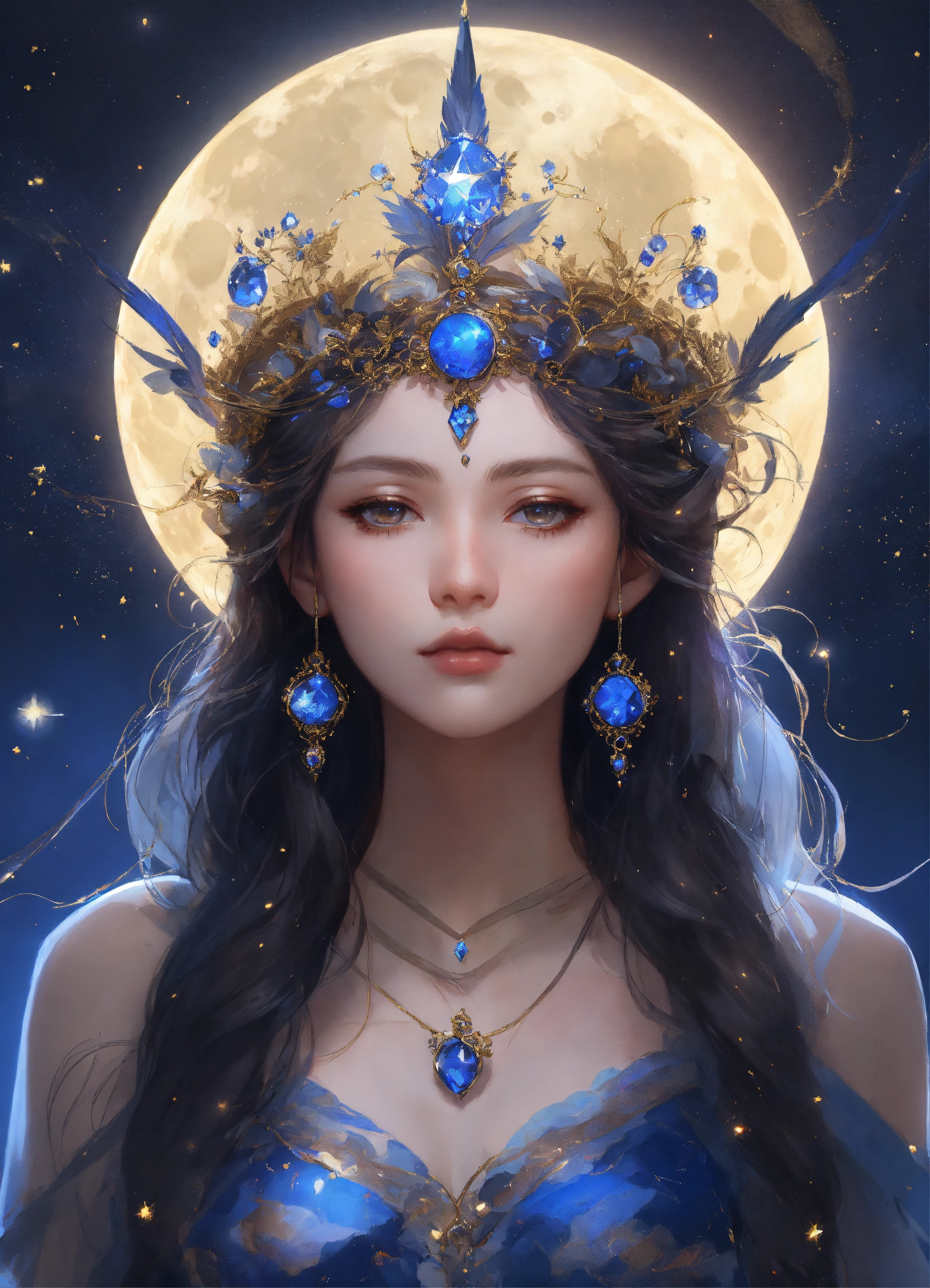 Lexica - Moon goddess holding a staff, highly detailed star crown ...