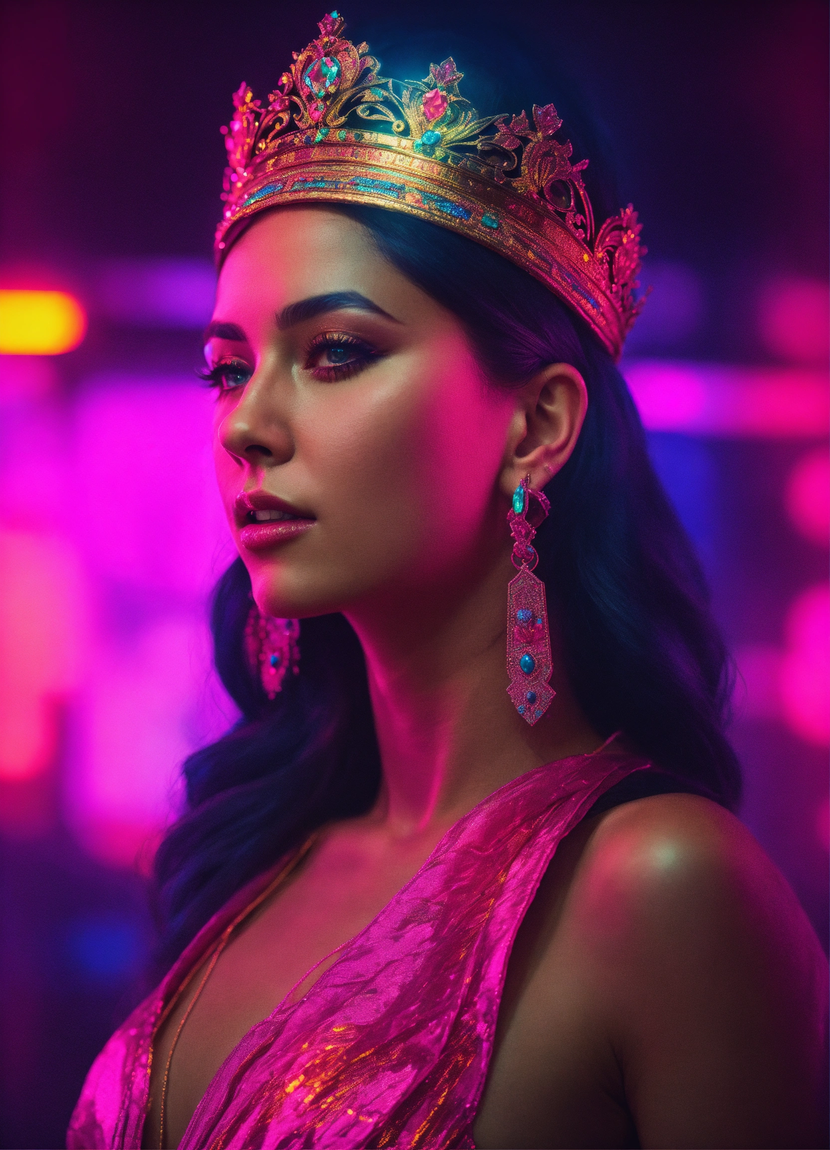 Lexica - Cinematic photography, modern, female queen, neon colors ...
