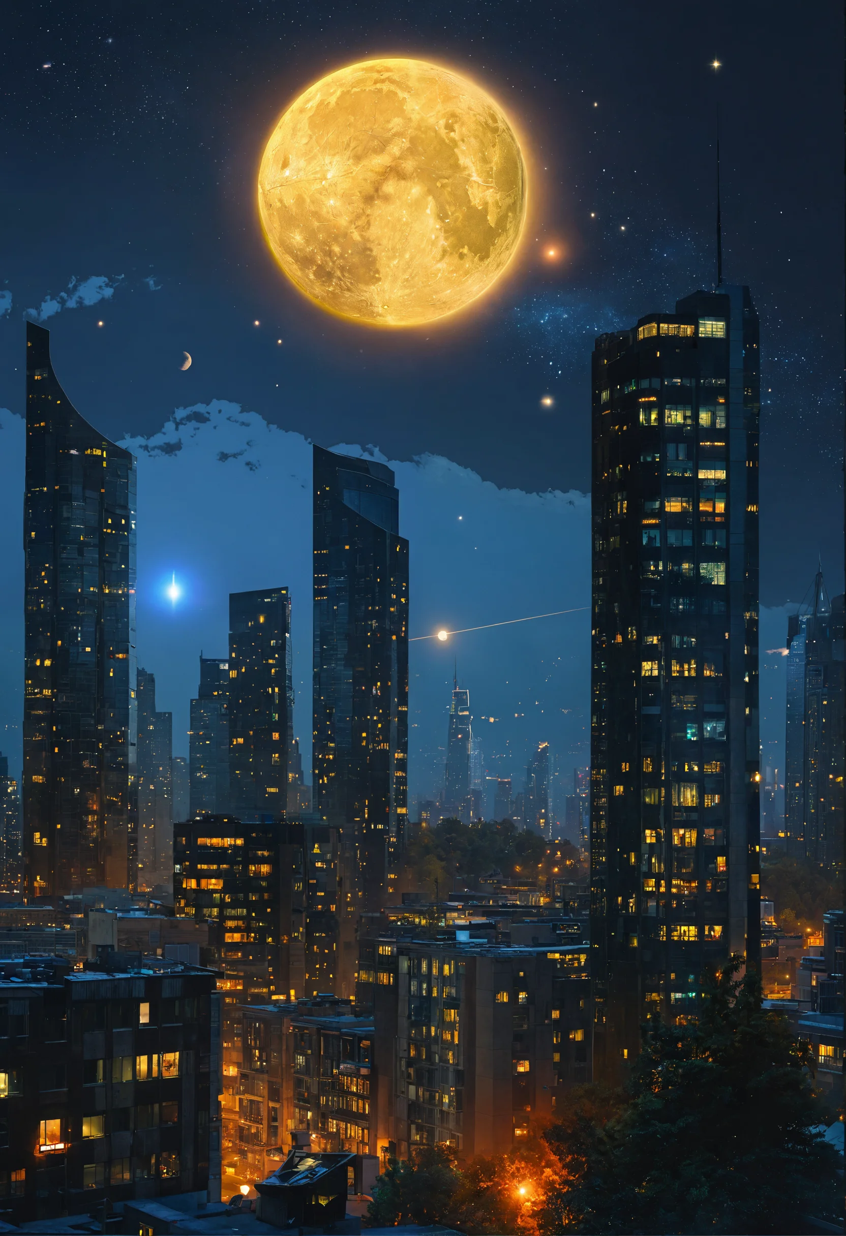 Lexica - MODERN cityscape with an etheric glow. Planet SIRIUS. The moon ...