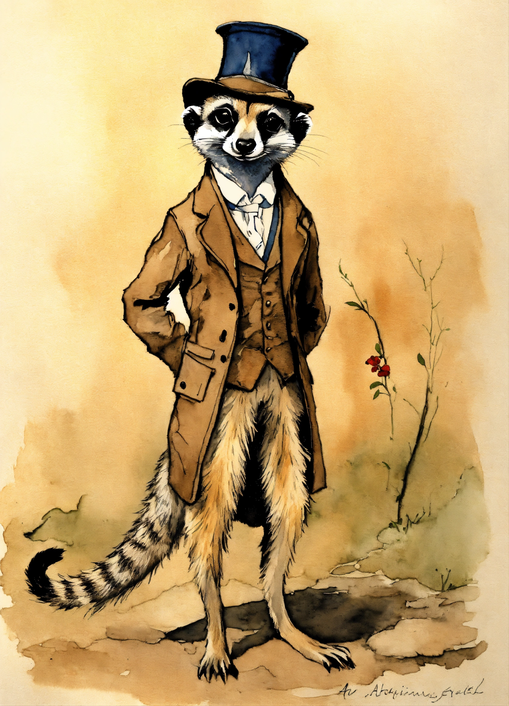Lexica - A well dressed meerkat in the style of Arthur Rackham. Pen and ...