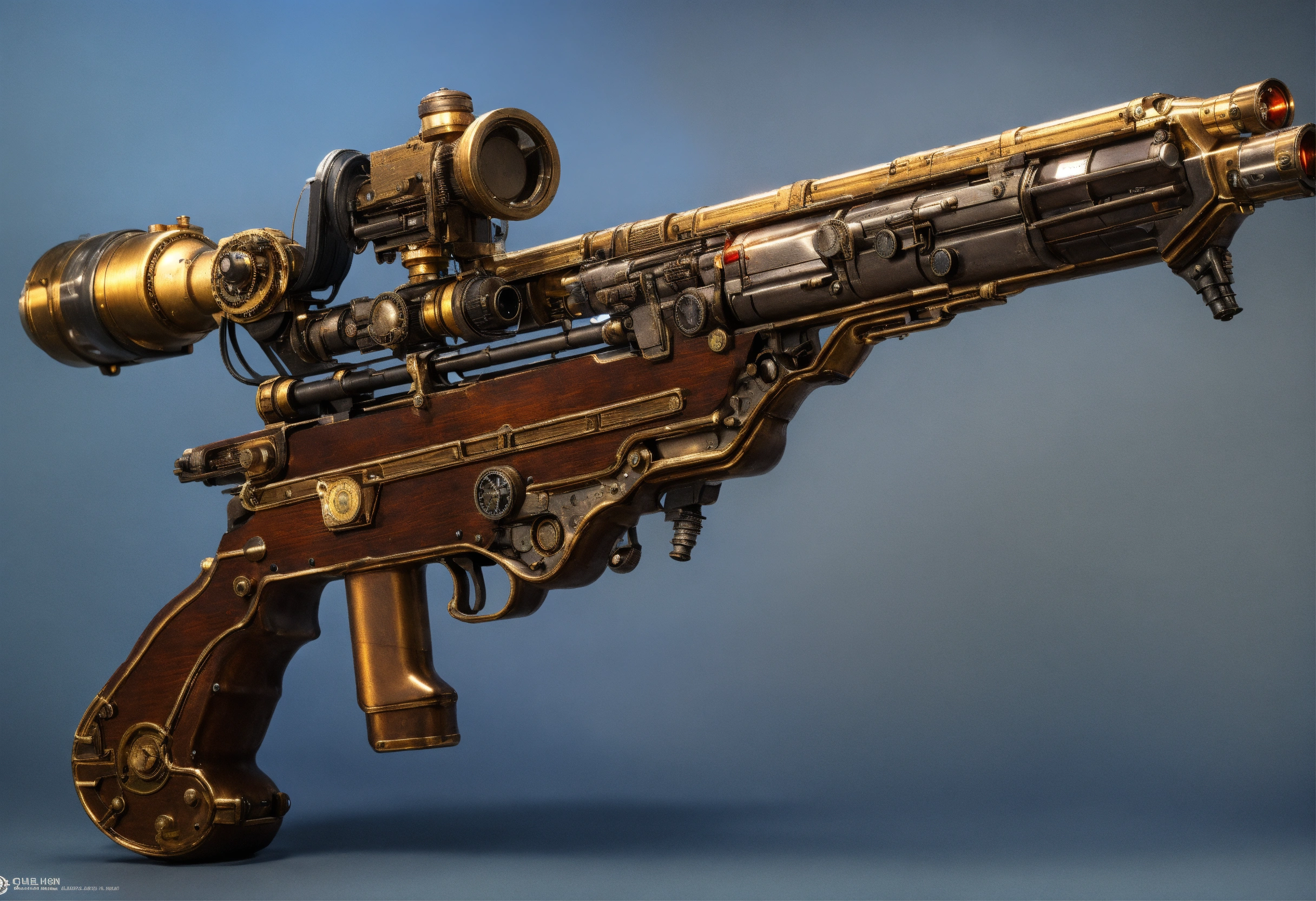 Lexica - Side view of the full image of a steampunk energy rifle