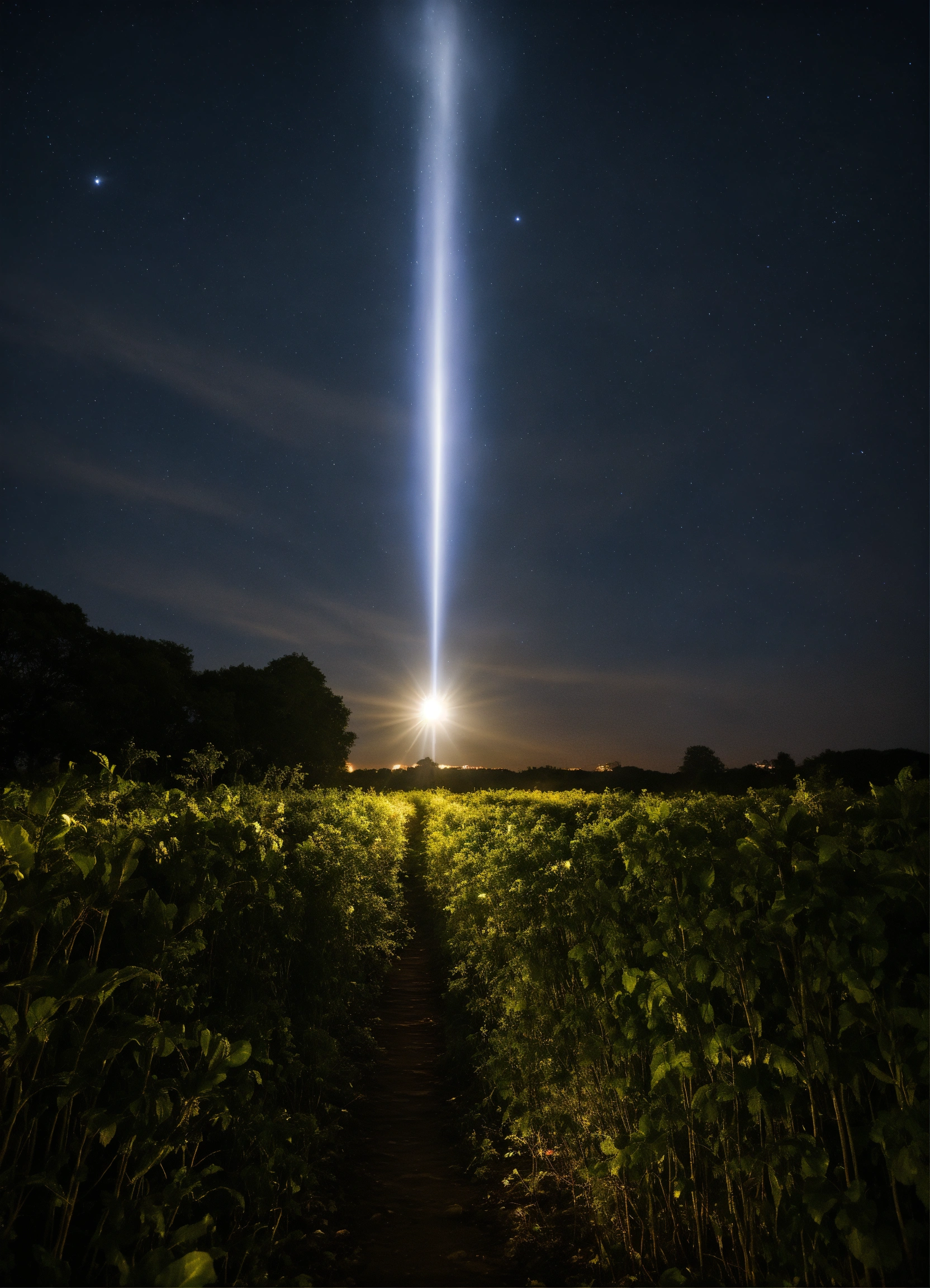 Lexica - A ray of light ascending to heaven, night time