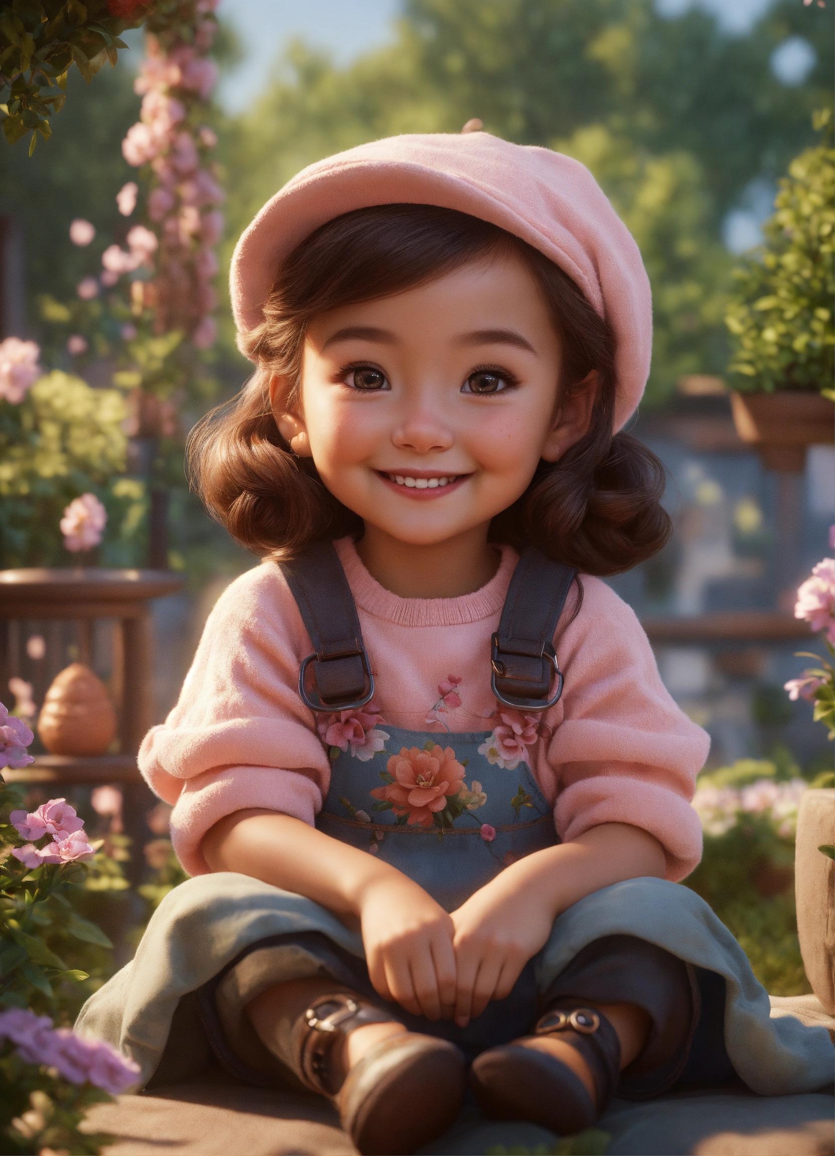 Lexica - Cute adorable tiny girl smiling greeting me, unreal engine, she is seated, outdoor ...