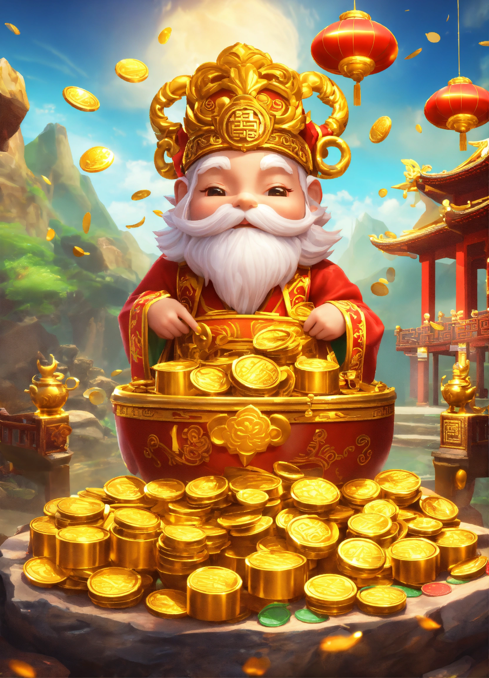 Lexica - 3D god of wealth (Chinese) slot machine game impressionistic ...