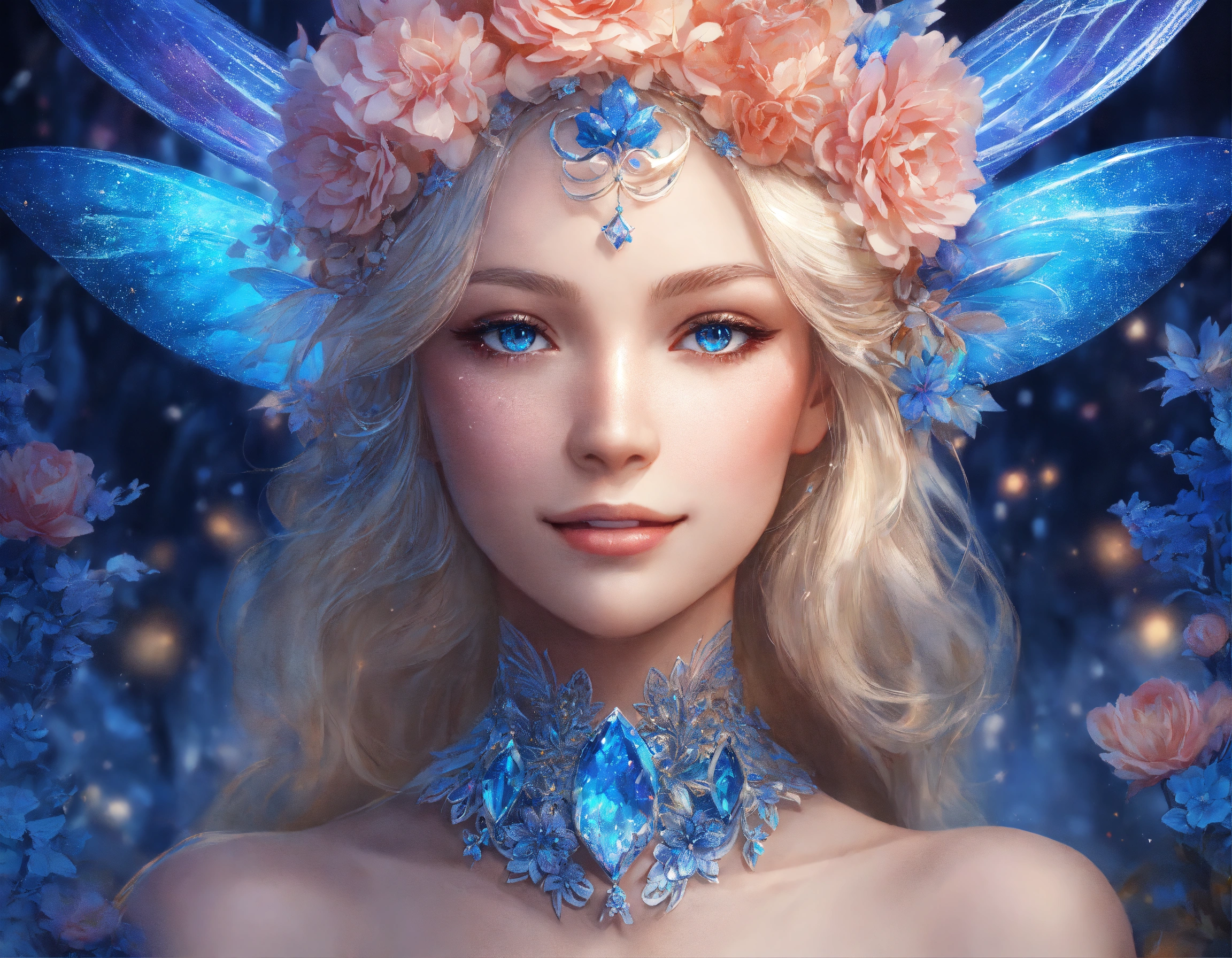 Lexica - Symmetry, beautiful floral and glitter fairy, smiling, hyper ...