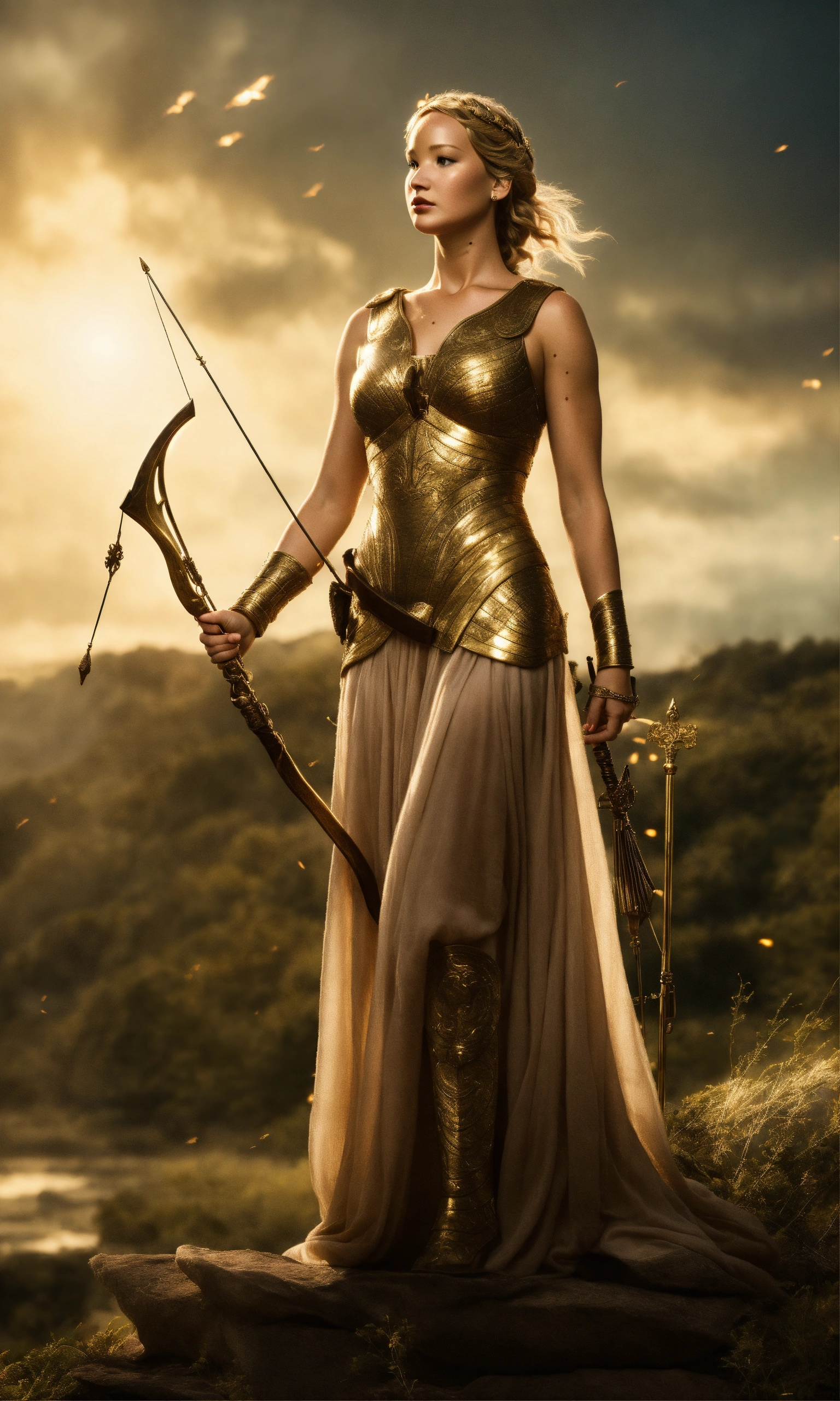 Lexica - Jenifer Lawrence like goddess Artemis in full height. Cinema ...