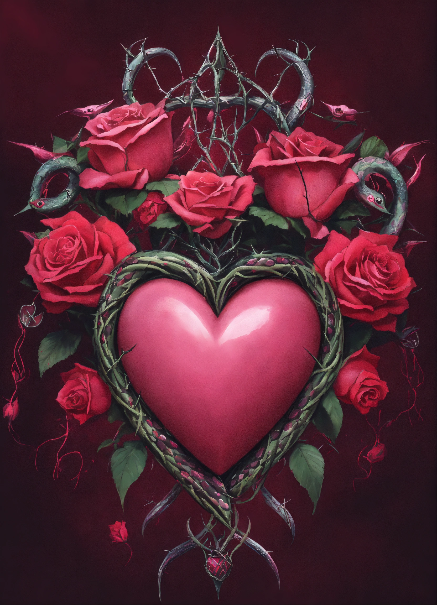 Lexica - Dark pink heart with thorns surrounding and growing out of it ...