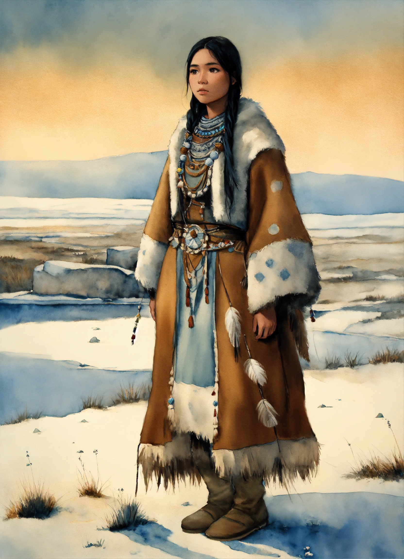 Lexica - Full body Illustration of an inuit woman, young, 18 years old ...