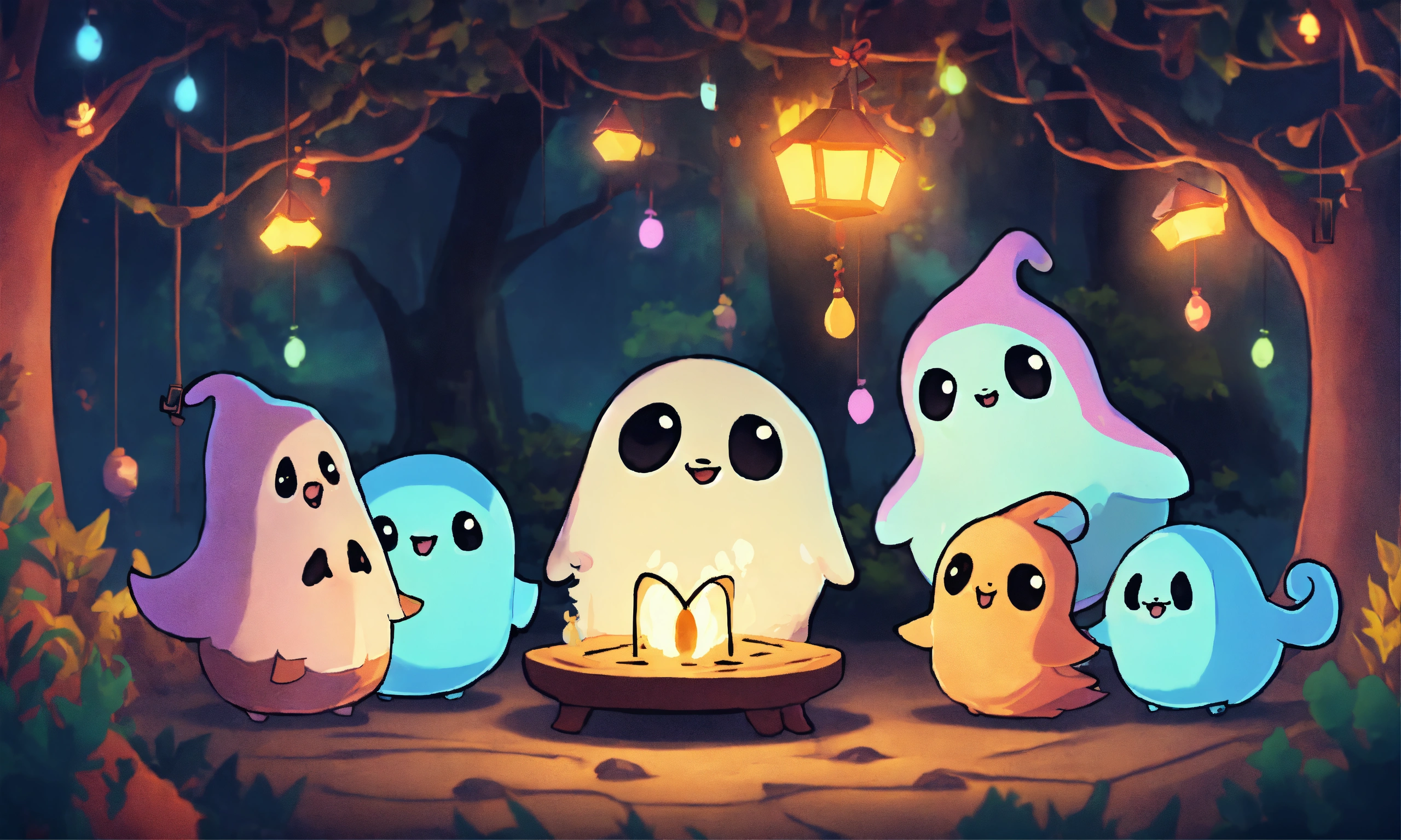 Lexica - A cute ghosts party adorned with various lights and music, the ...