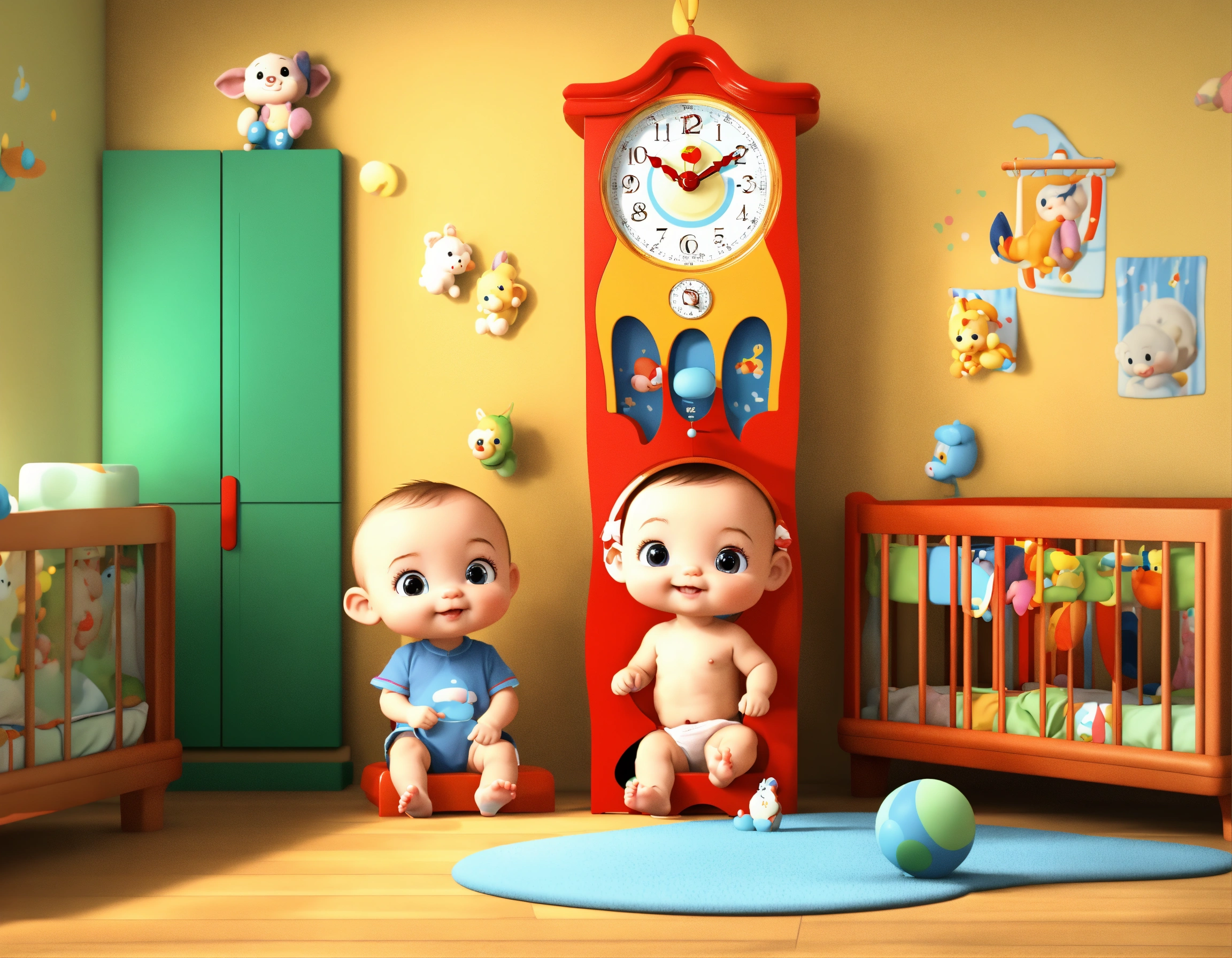 Lexica - Cute babies are playing pendulum clock in the babies room ...
