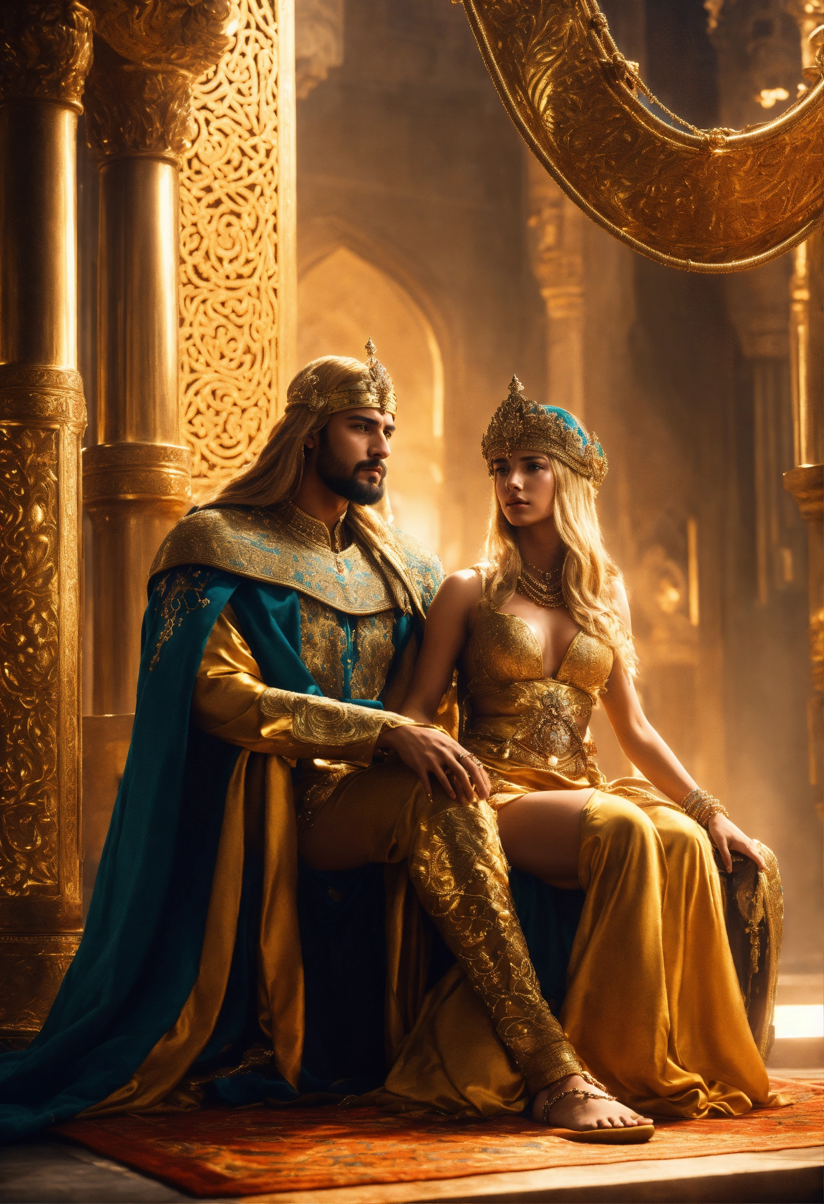 Lexica - An epic fantasy scene featuring the sultan Saladin sitting on ...