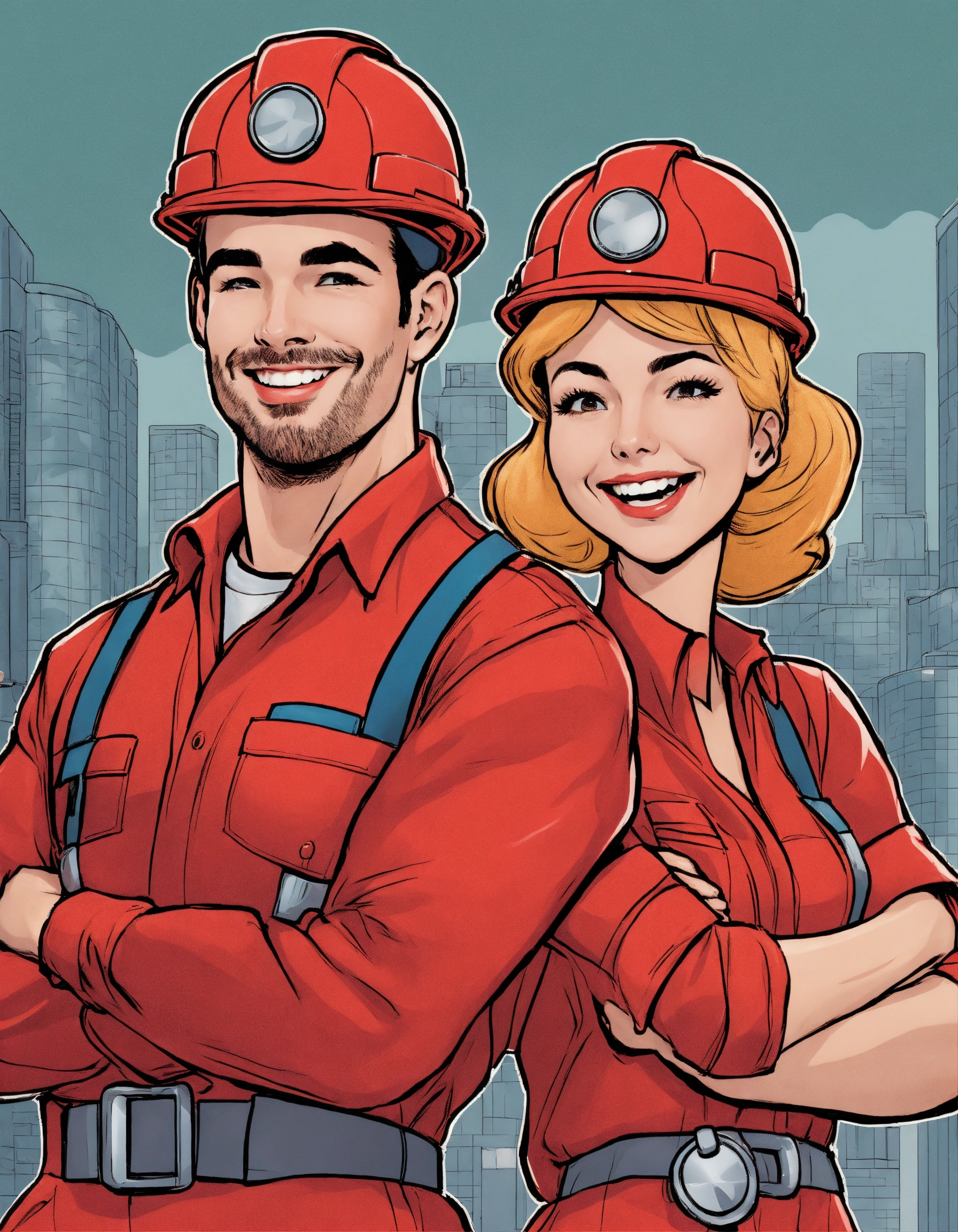 Lexica - Close up of two heroic plumbers in a red outfit and red hard ...