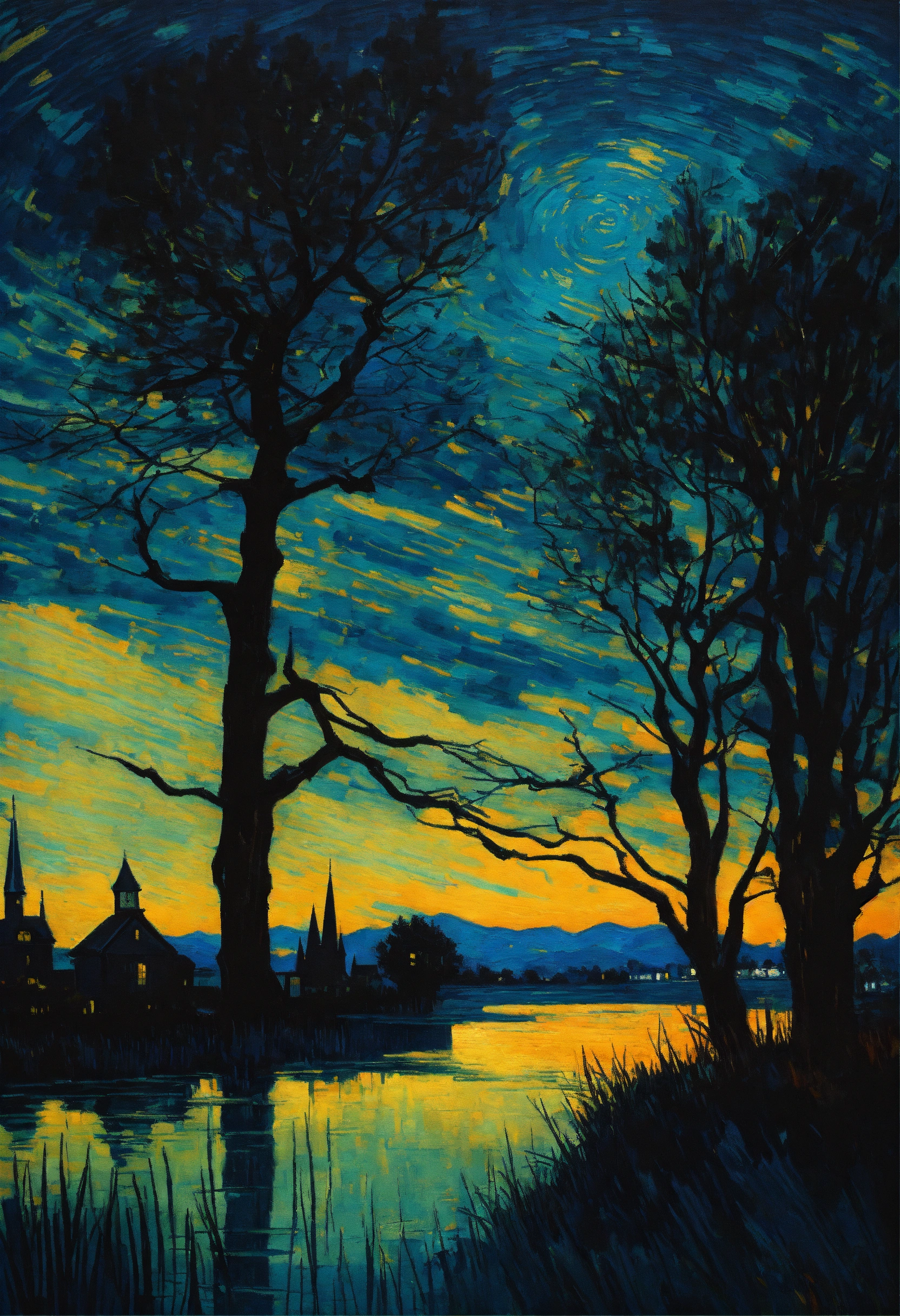 Lexica - Vintage, Gothic style, painting, Van Gogh, nighttime scenery ...