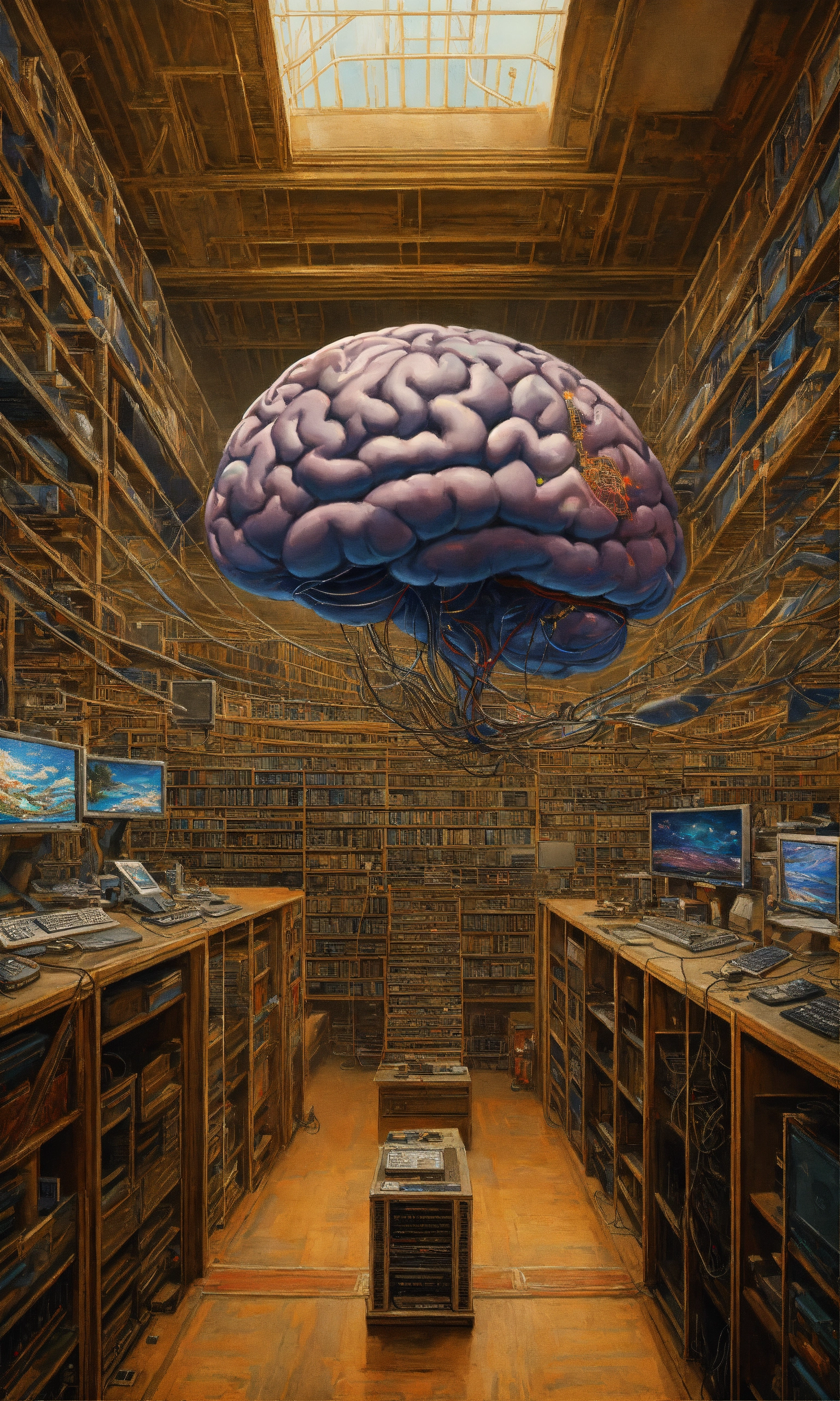 Lexica - In the center of the room, a colossal human brain is ...