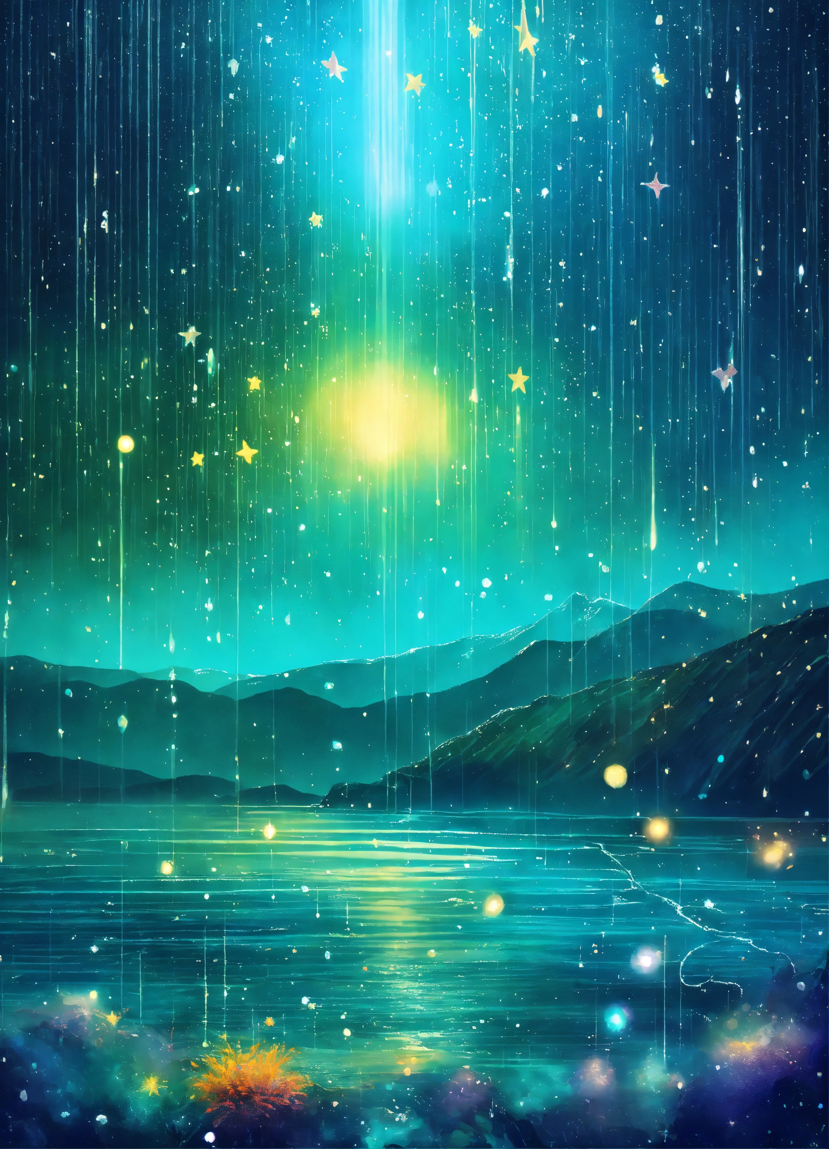 Lexica - Abstract magical rain, universe , stars, turqoise color near ...