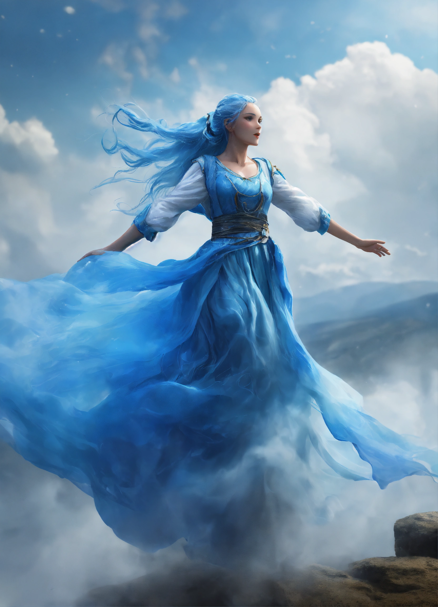 Lexica - An air elemental woman. Her skin is blue in colour. She has ...