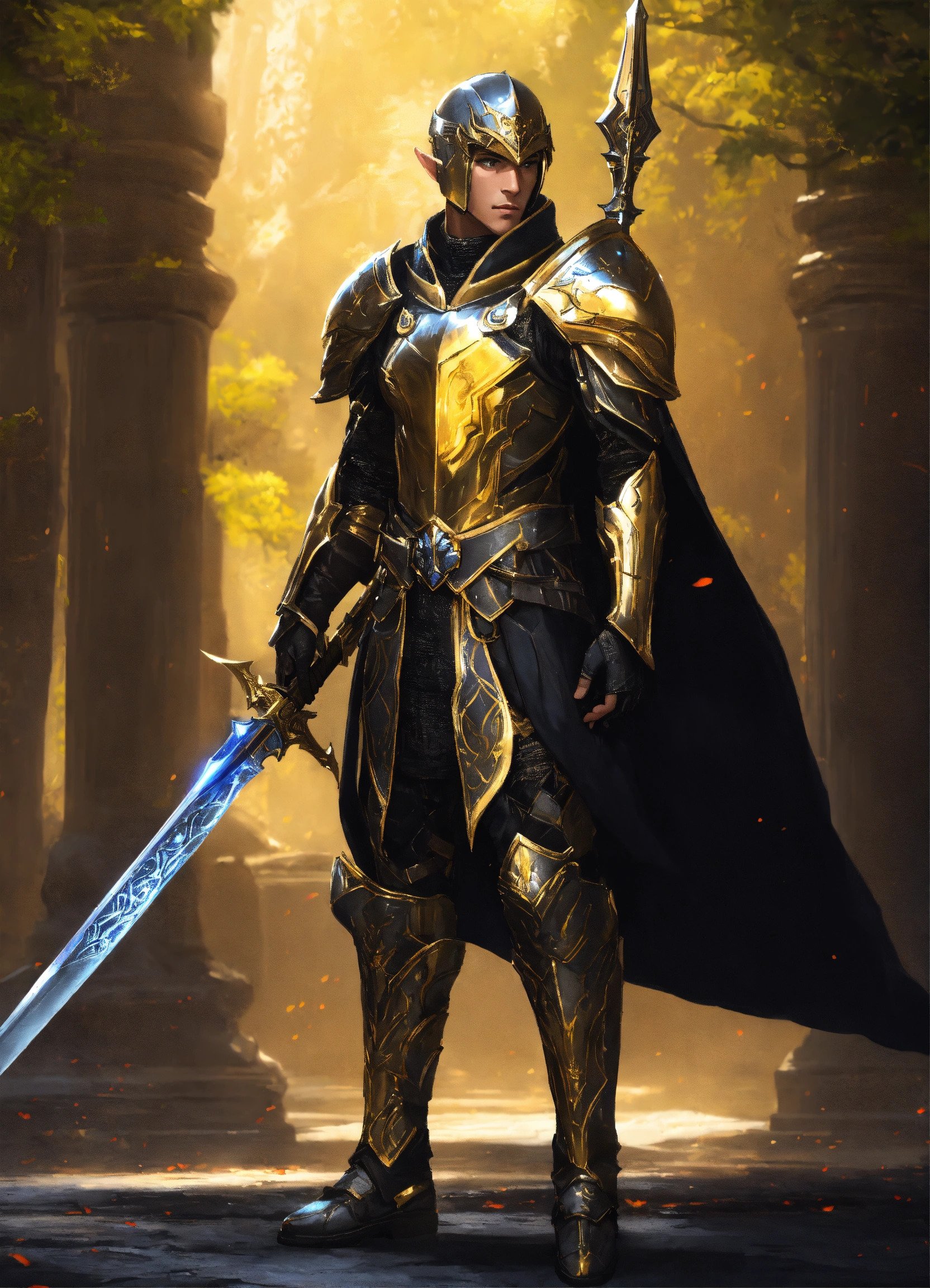 Lexica - Full body of a male high elf sci fi soldier wearing heavy sci ...