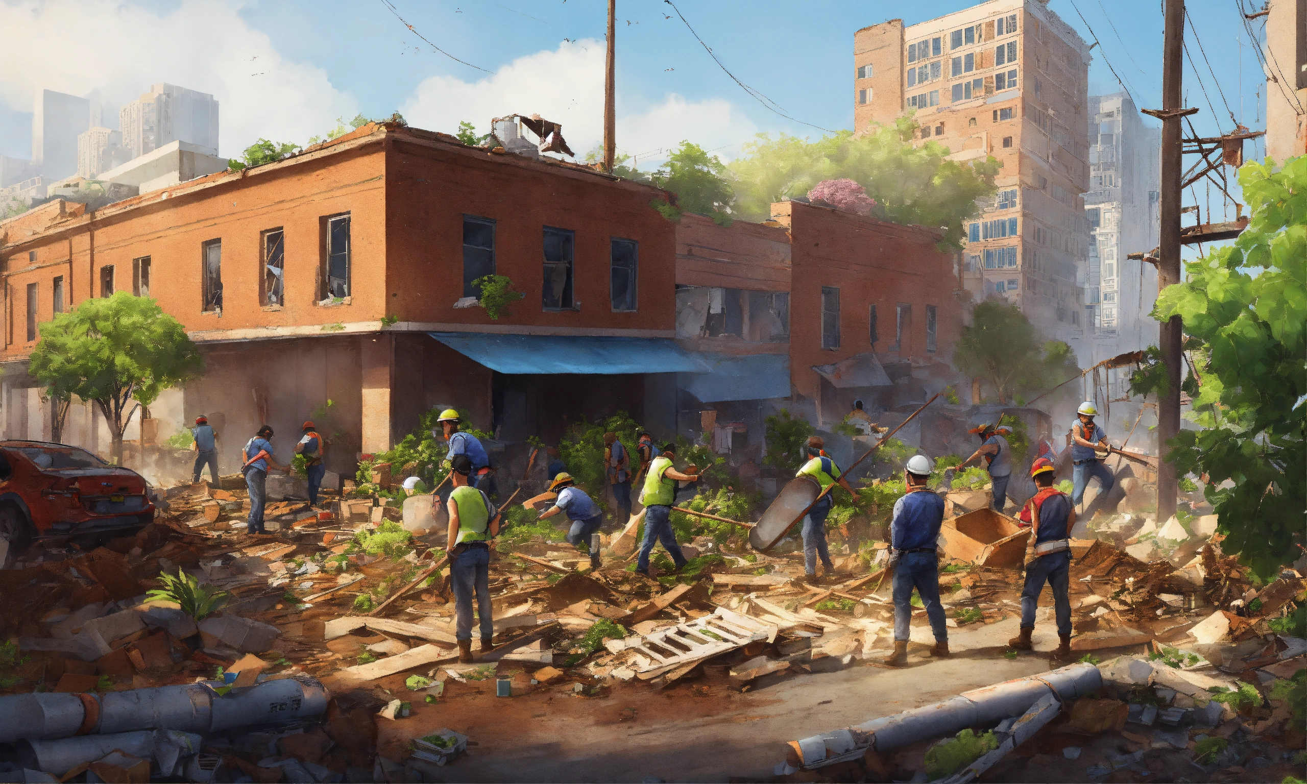 Lexica - Illustrate survivors working together to rebuild the city ...