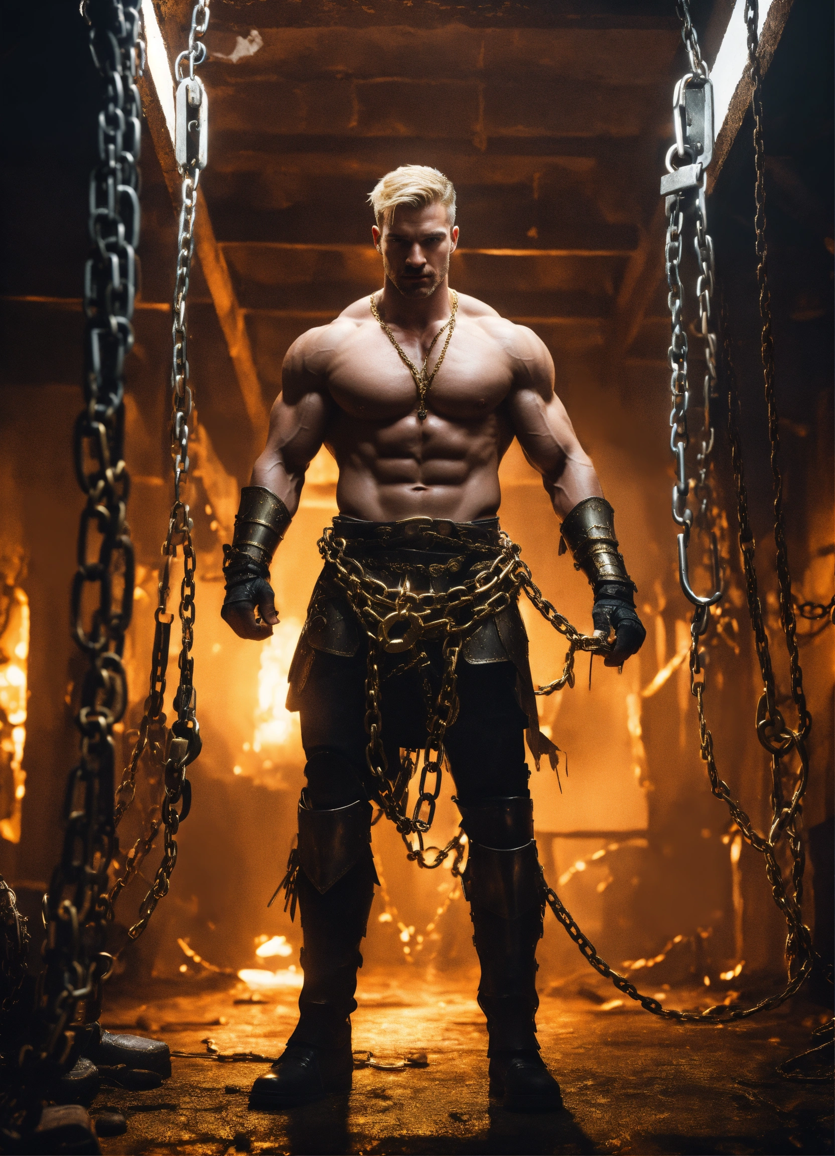 Lexica - Full body strong muscular handsome White god chained by ...