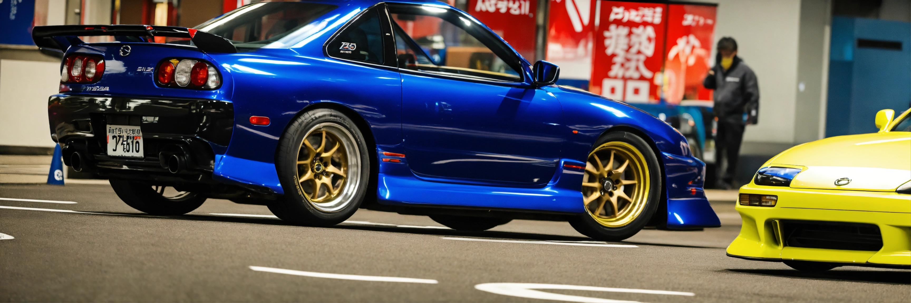 Lexica - A blue Nissan Silvia S15 street racing a Mazda RX7 in Tokyo.
