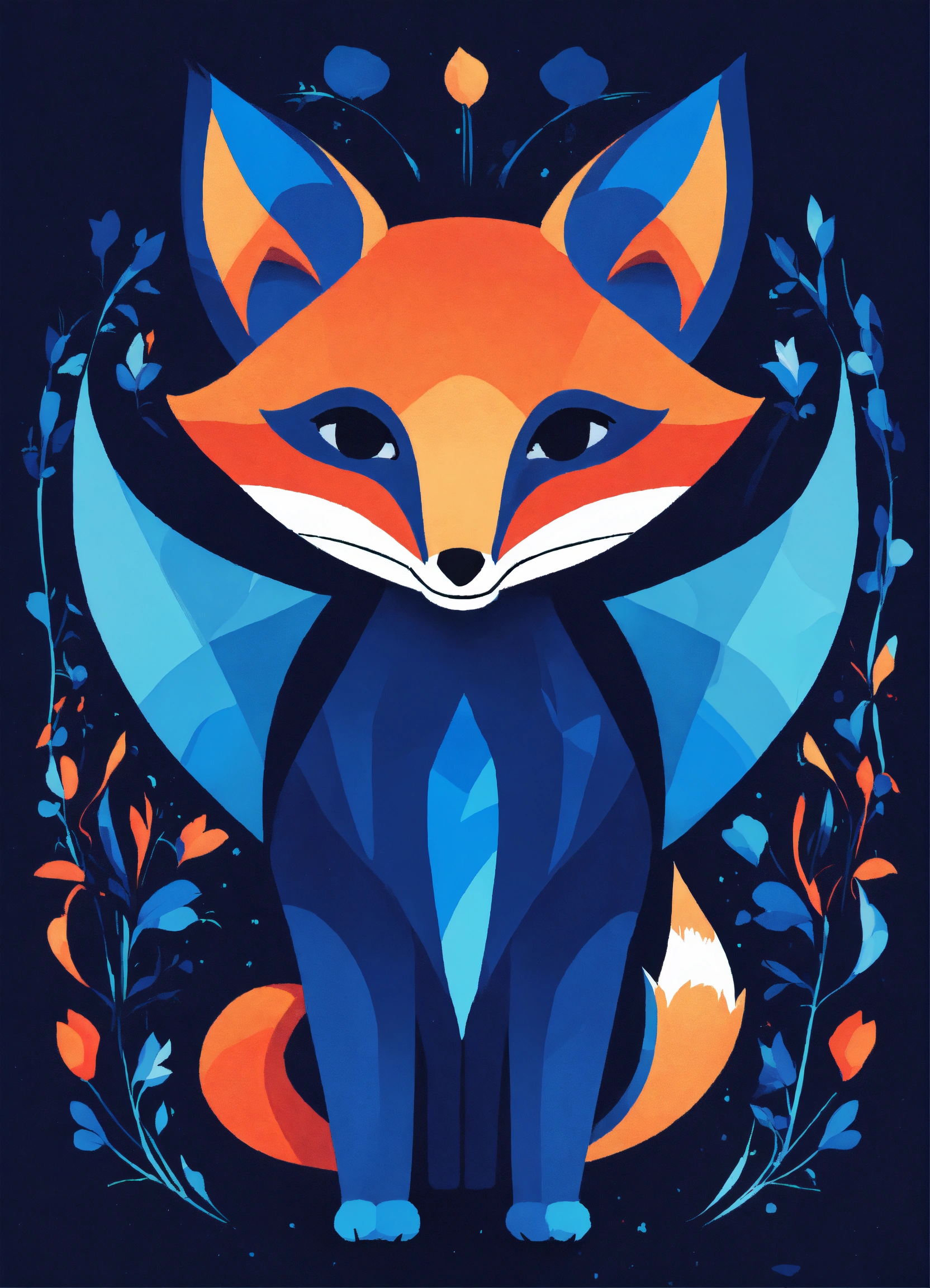 Lexica - Dark blue fox, inside B, pixar style, minimalistic, blue ...