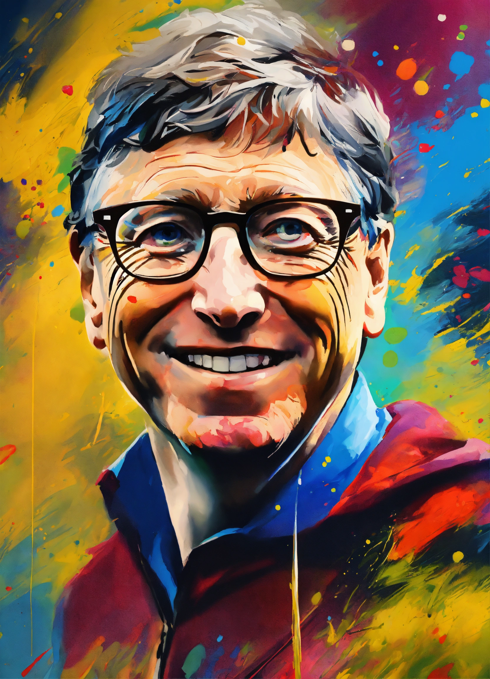 Lexica - A painting of 'Bill Gates' running in a field, trend in ...