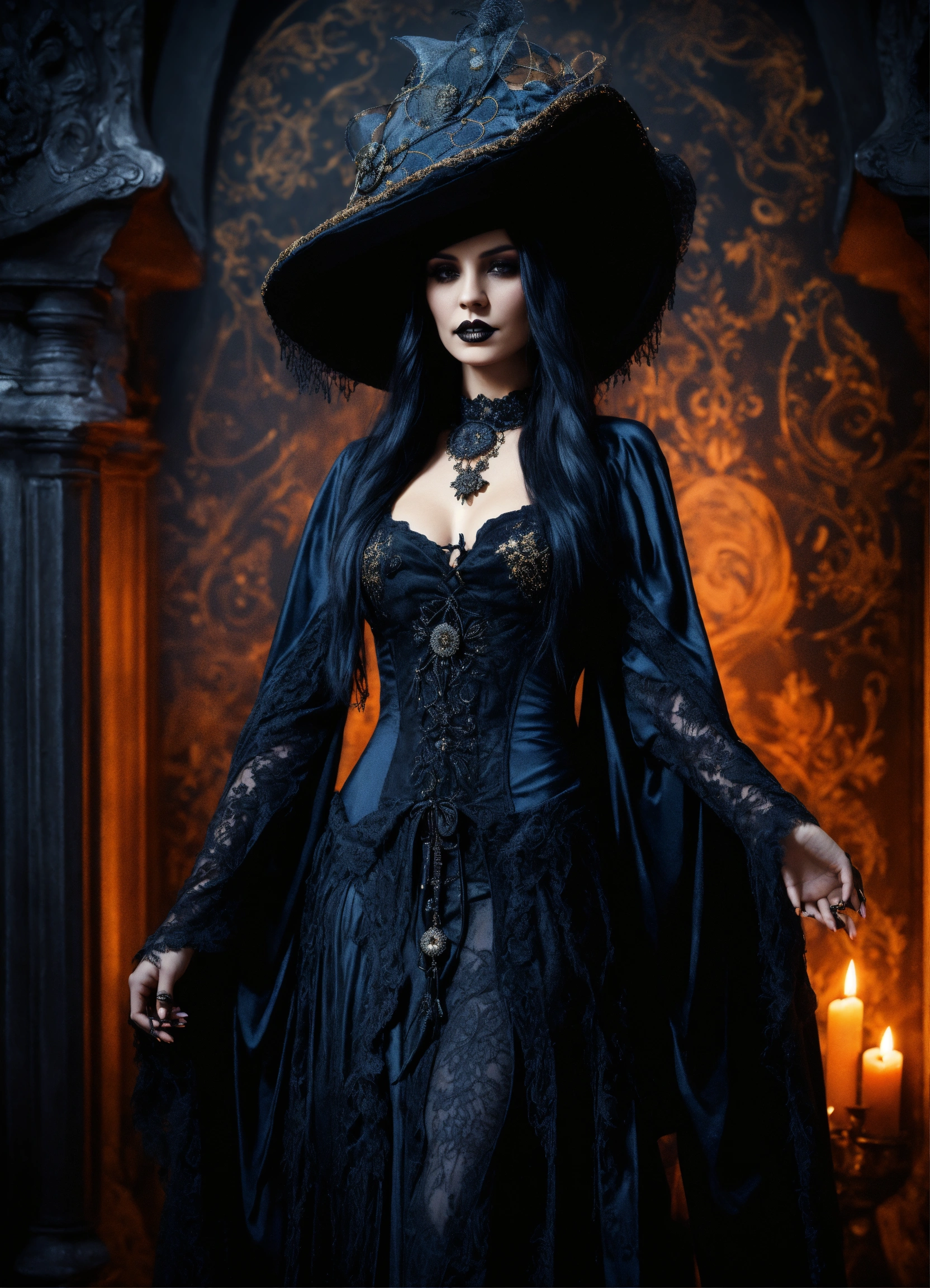 Lexica - Beautiful gothic dark sorceress with flowing robes in an ...