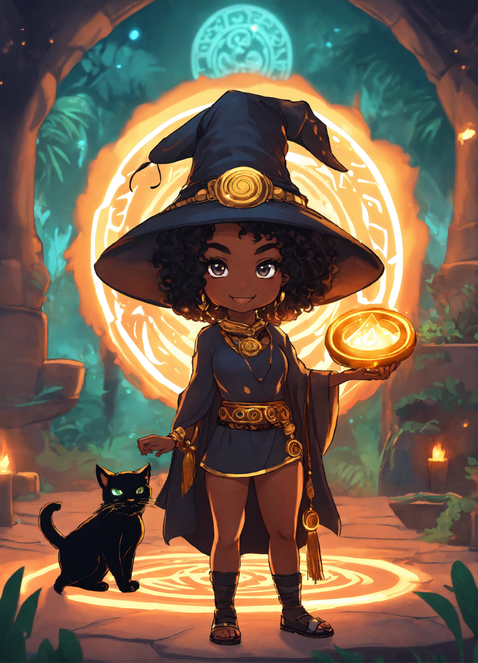 Lexica - A female African chibi sage with a large black witch's hat ...