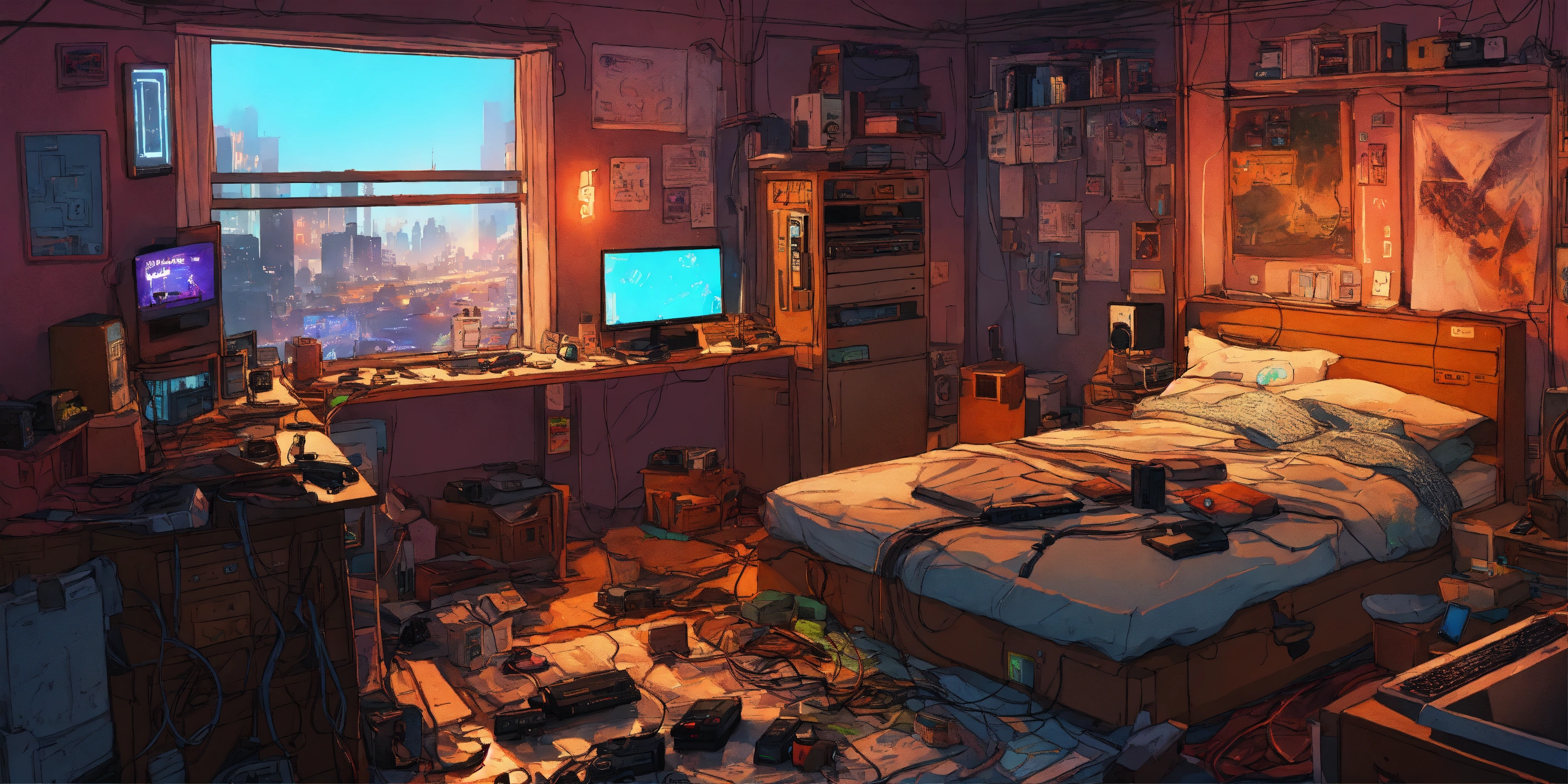 Lexica - A highly detailed illustration of a messy gamer's bedroom ...