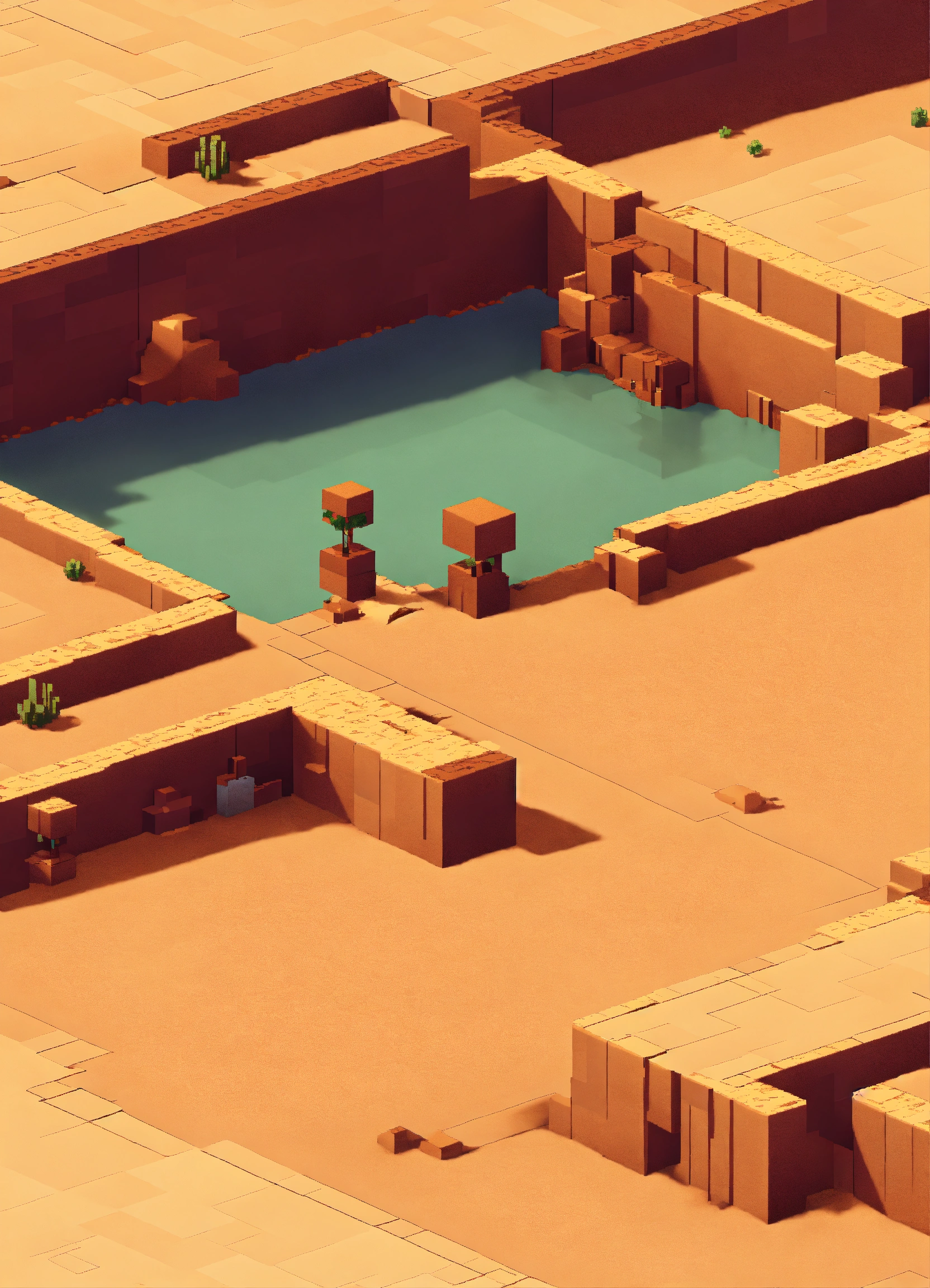 Lexica - Simple blocky pixel image from overhead of a flat desert