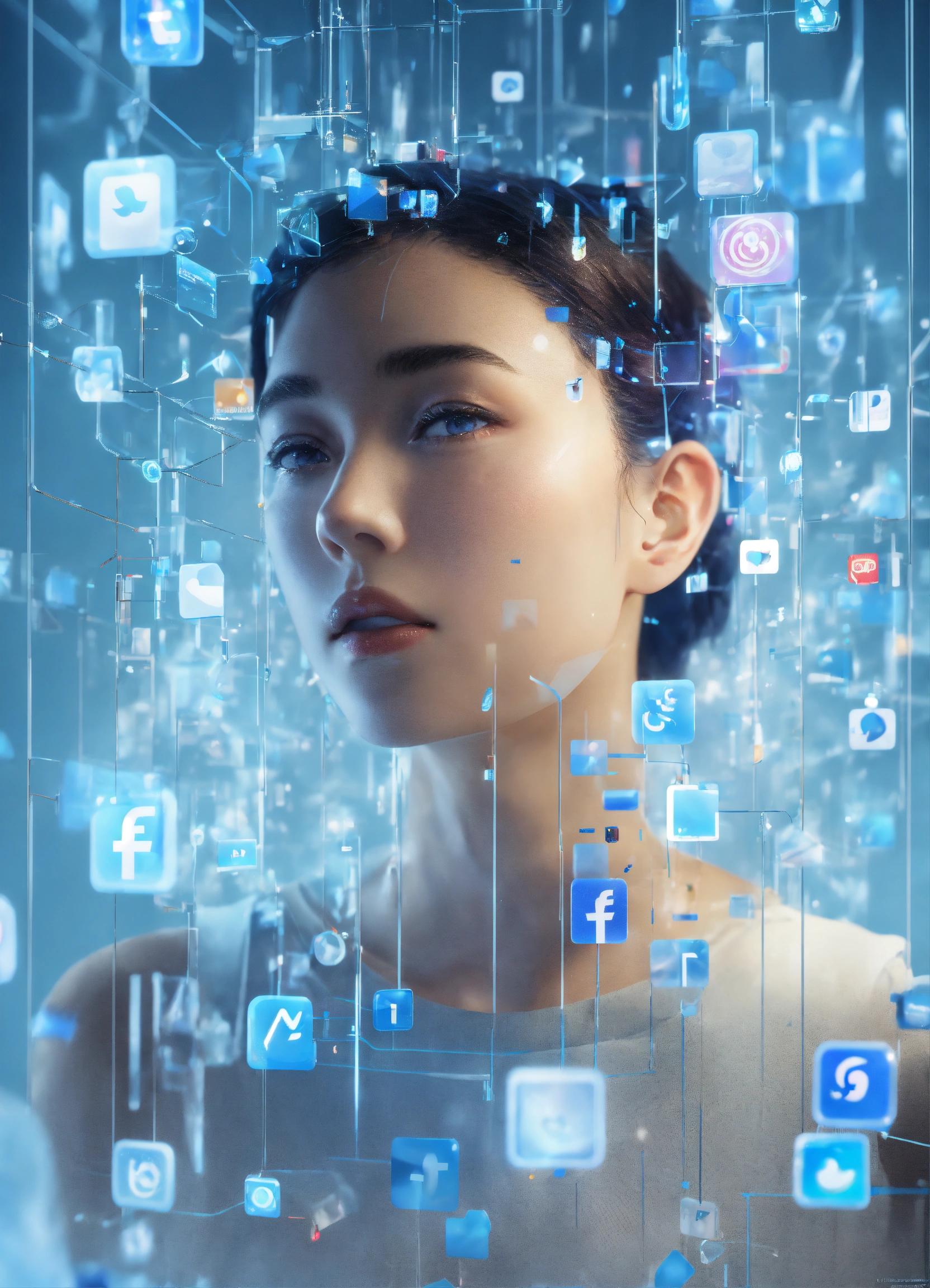 Lexica - A person surrounded of social media notifications in the style ...