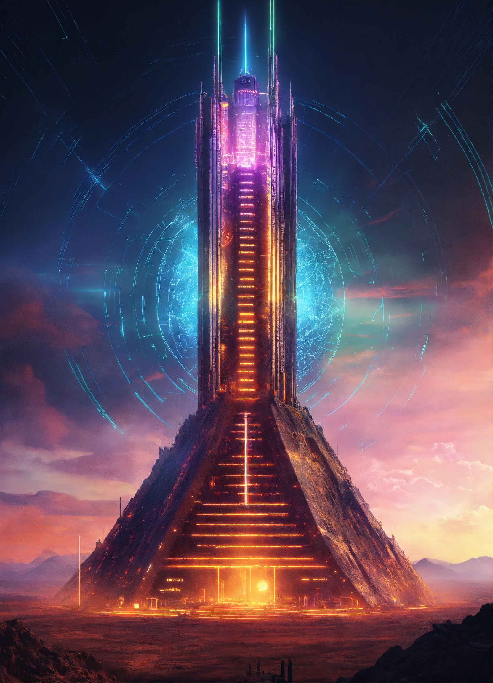 Lexica - Futuristic Tower of Sauron fortress with digital circuit lines ...