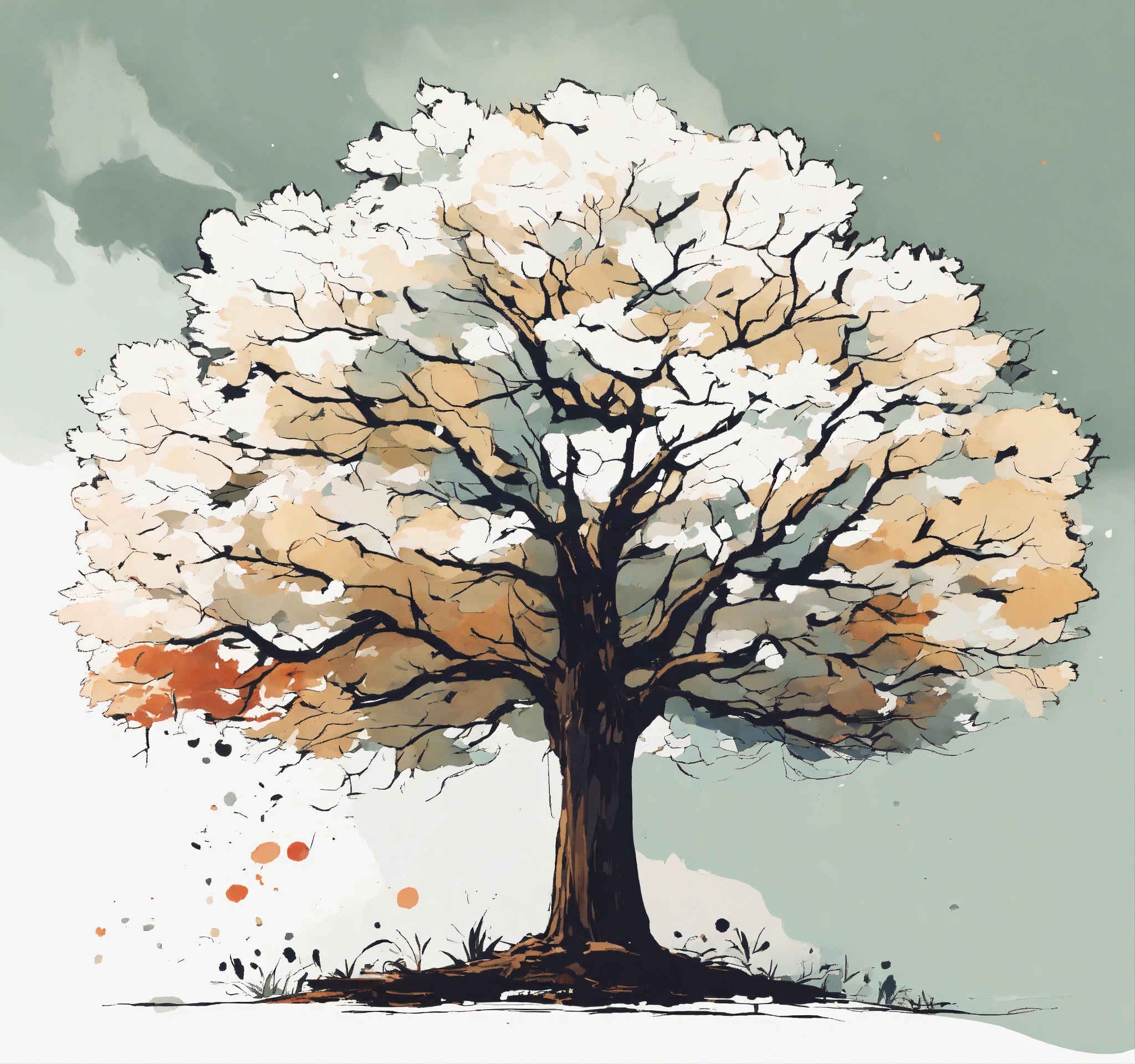 Lexica - Simple cartoon tree fading into white, white background ...