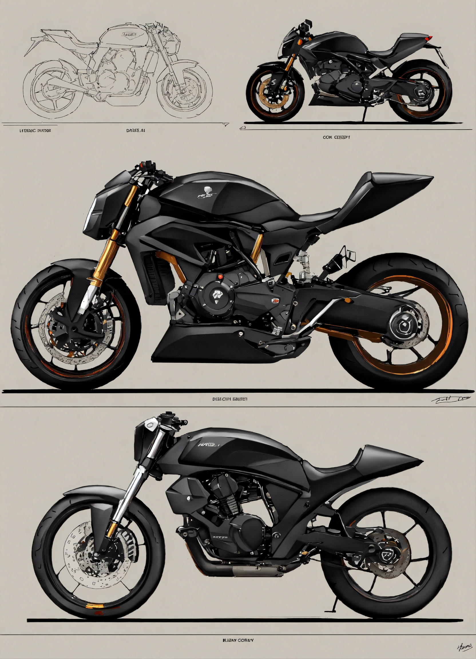 Lexica - Designing motorcycles, black colors, designing sheet, sketch ...